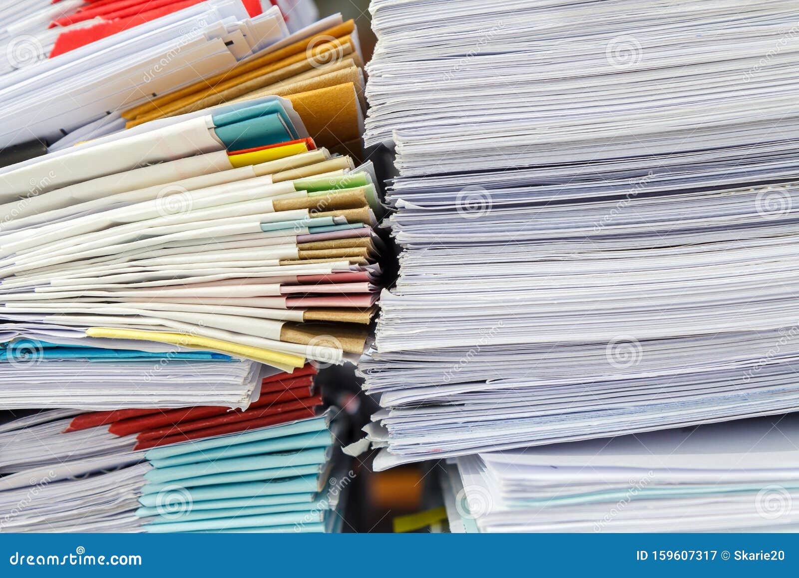 Close Up of Business Papers Stack on Desk. Pile of Unfinished Documents ...