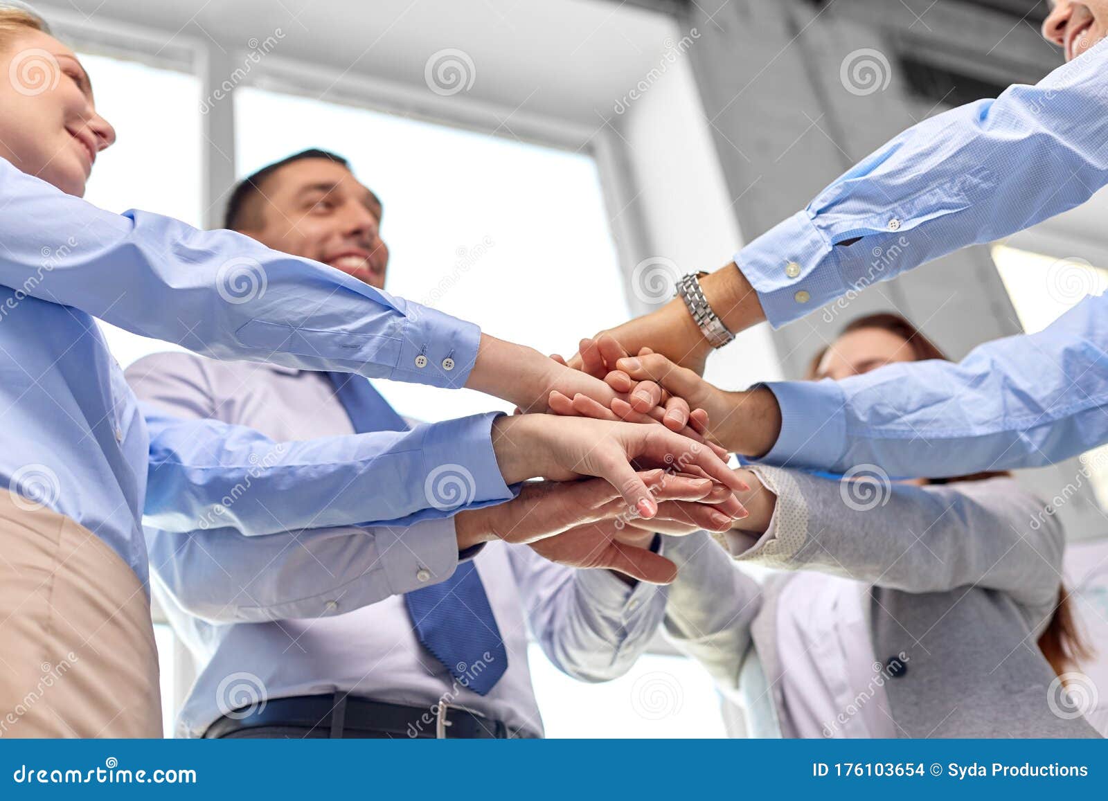 Close Up of Business Team Stacking Hands at Office Stock Photo - Image ...