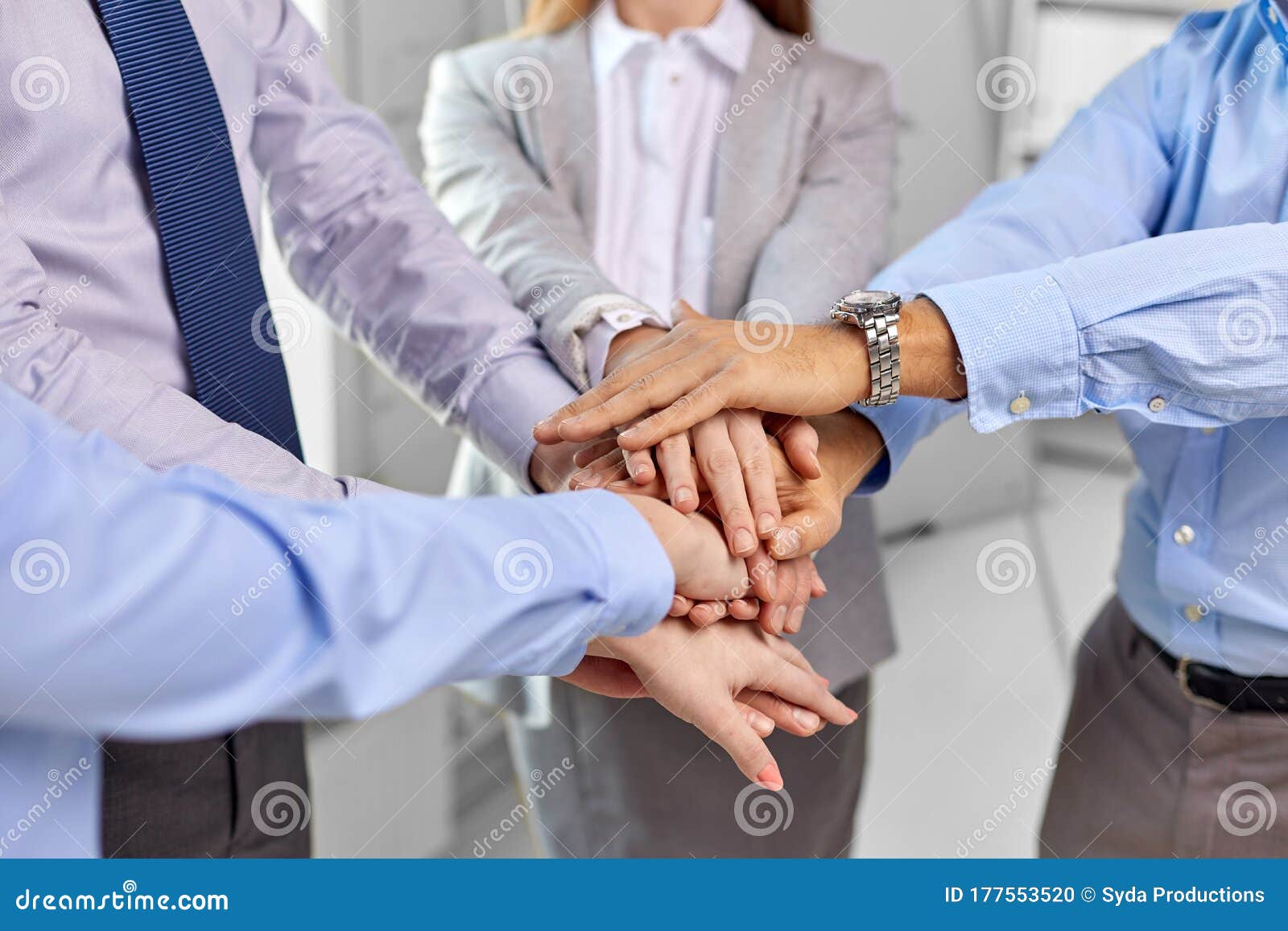 Close Up of Business Team Stacking Hands at Office Stock Photo - Image ...