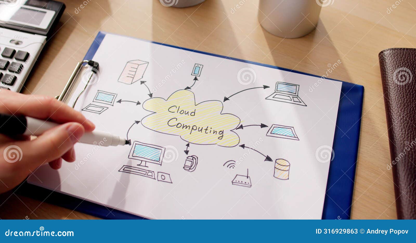 Close-up of Businessman Drawing Cloud Computing Diagram Stock Image ...