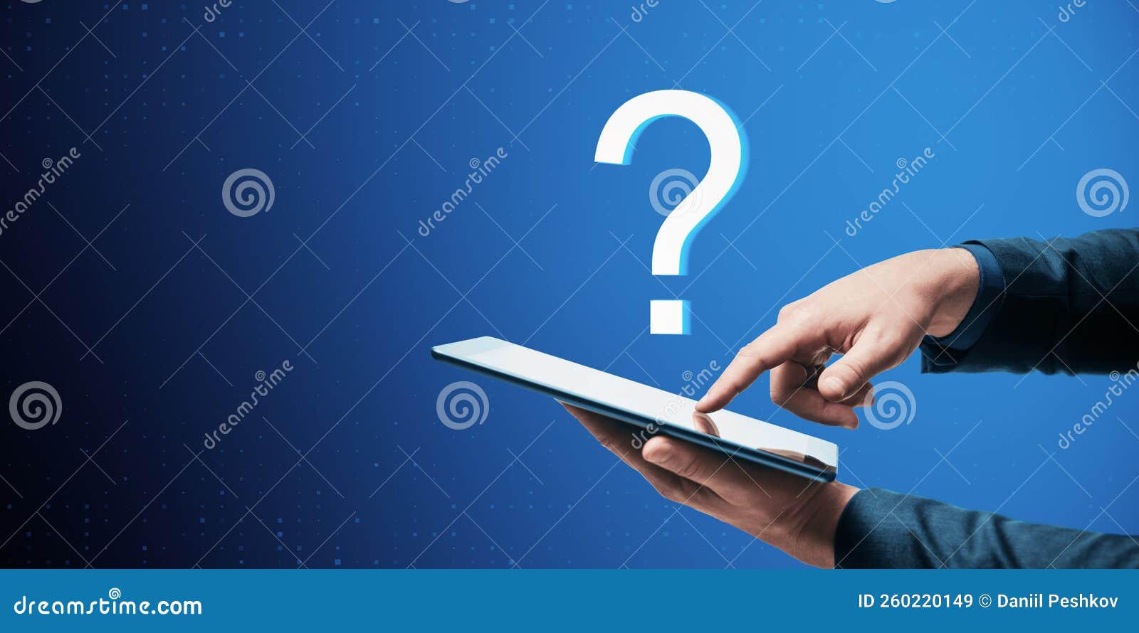 Close Up of Businessman Hand Pointing at Tablet with Abstract Digital ...