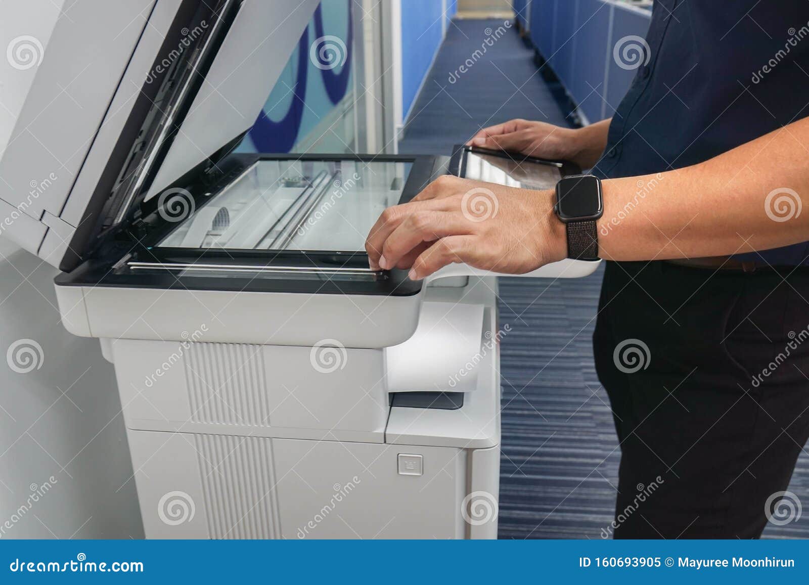 Businessman Hand Use Touchscreen of Printer for Printing Setting in ...