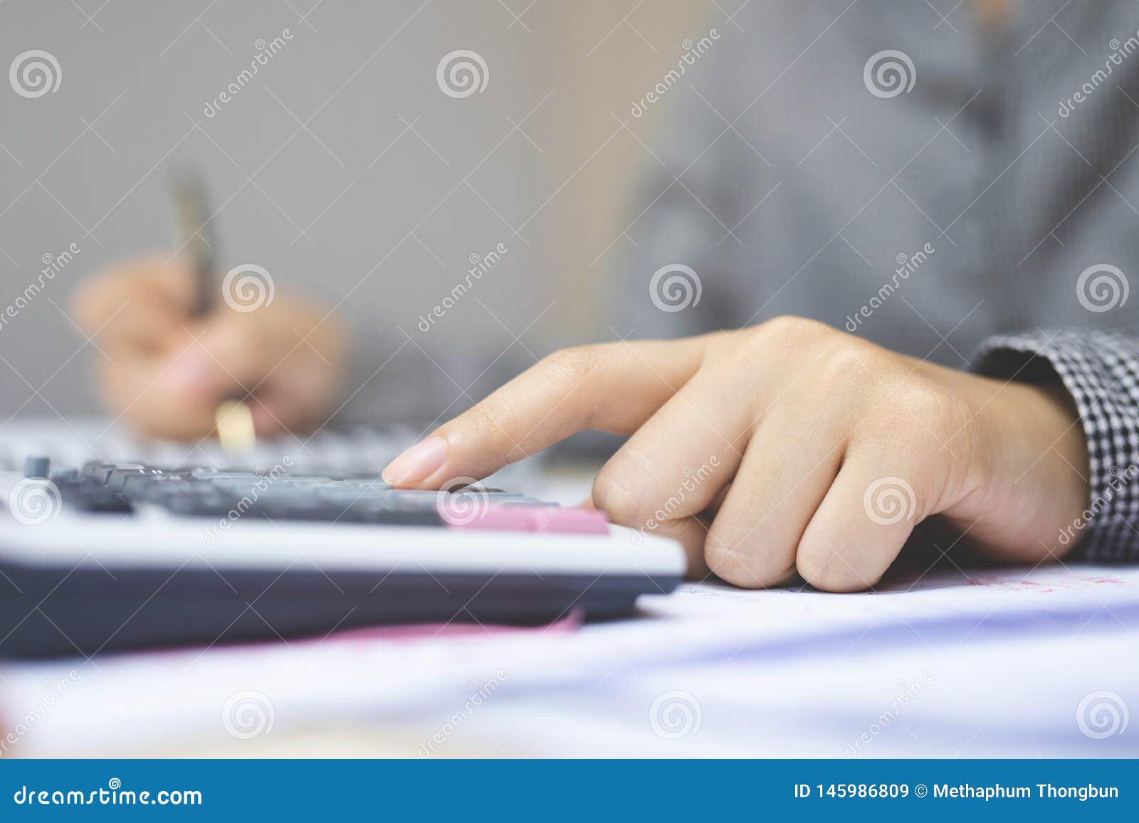 Close Up Hand Business Man are Sitting Using Pen Writing Record Stock ...