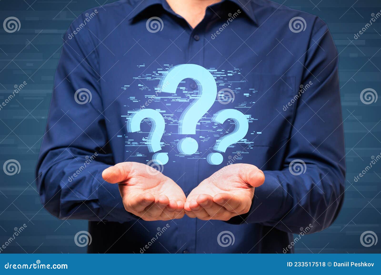 Close Up of Businessman Hands Holding Glowing Question Marks on Digital ...