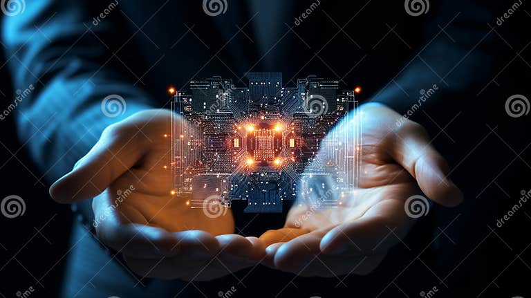 A Close-up of a Businessman Holding a Modern Microprocessor Chip in His ...