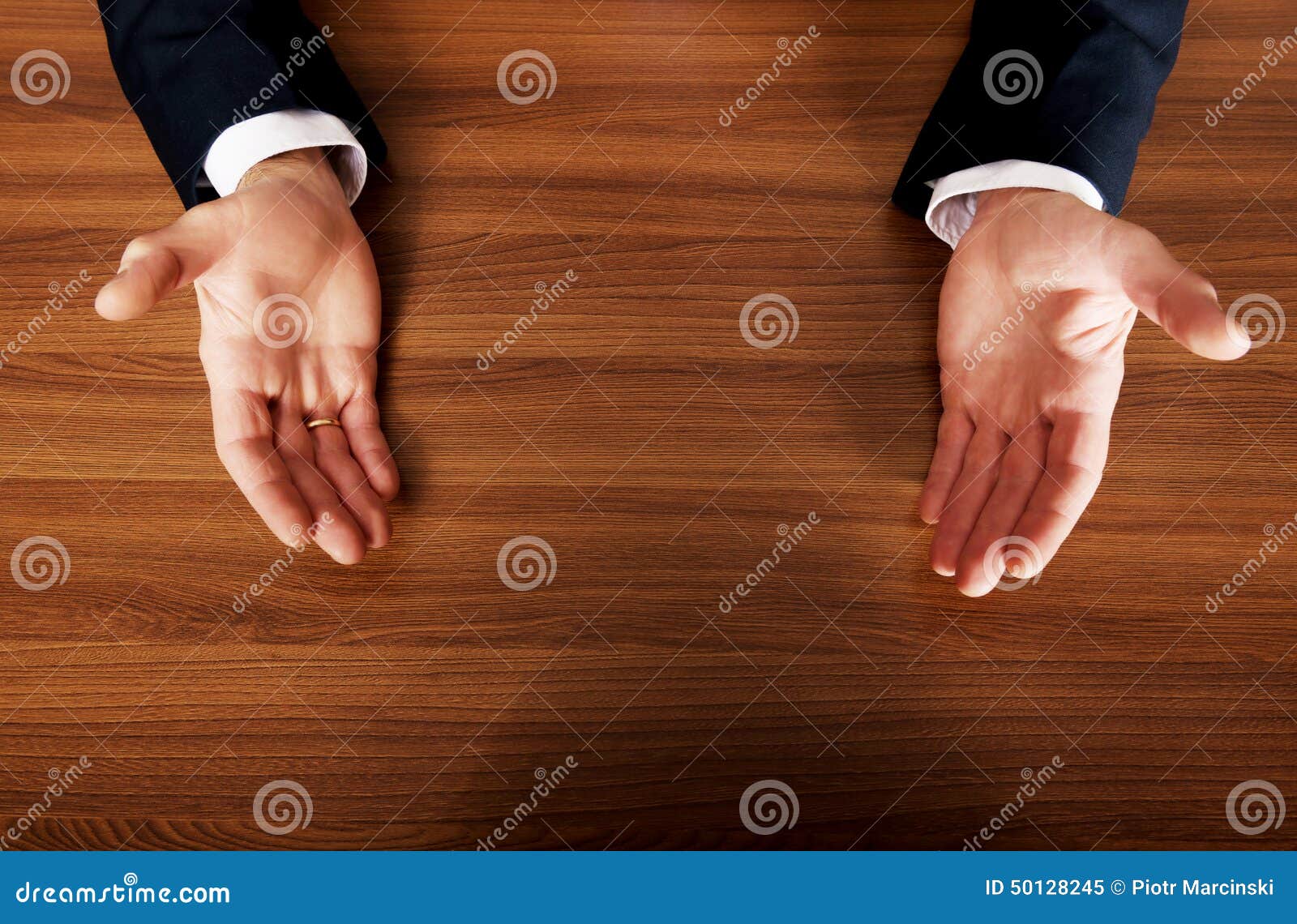 Close Up of Businessman Open Hands on the Desk Stock Image - Image of ...