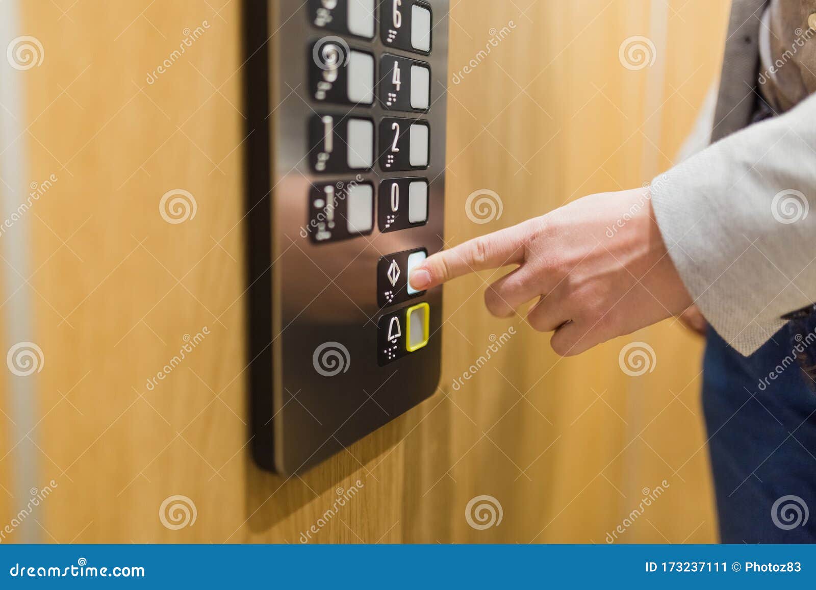 Close Up of Businessman Pressing Button in Modern Elevator Stock Image ...