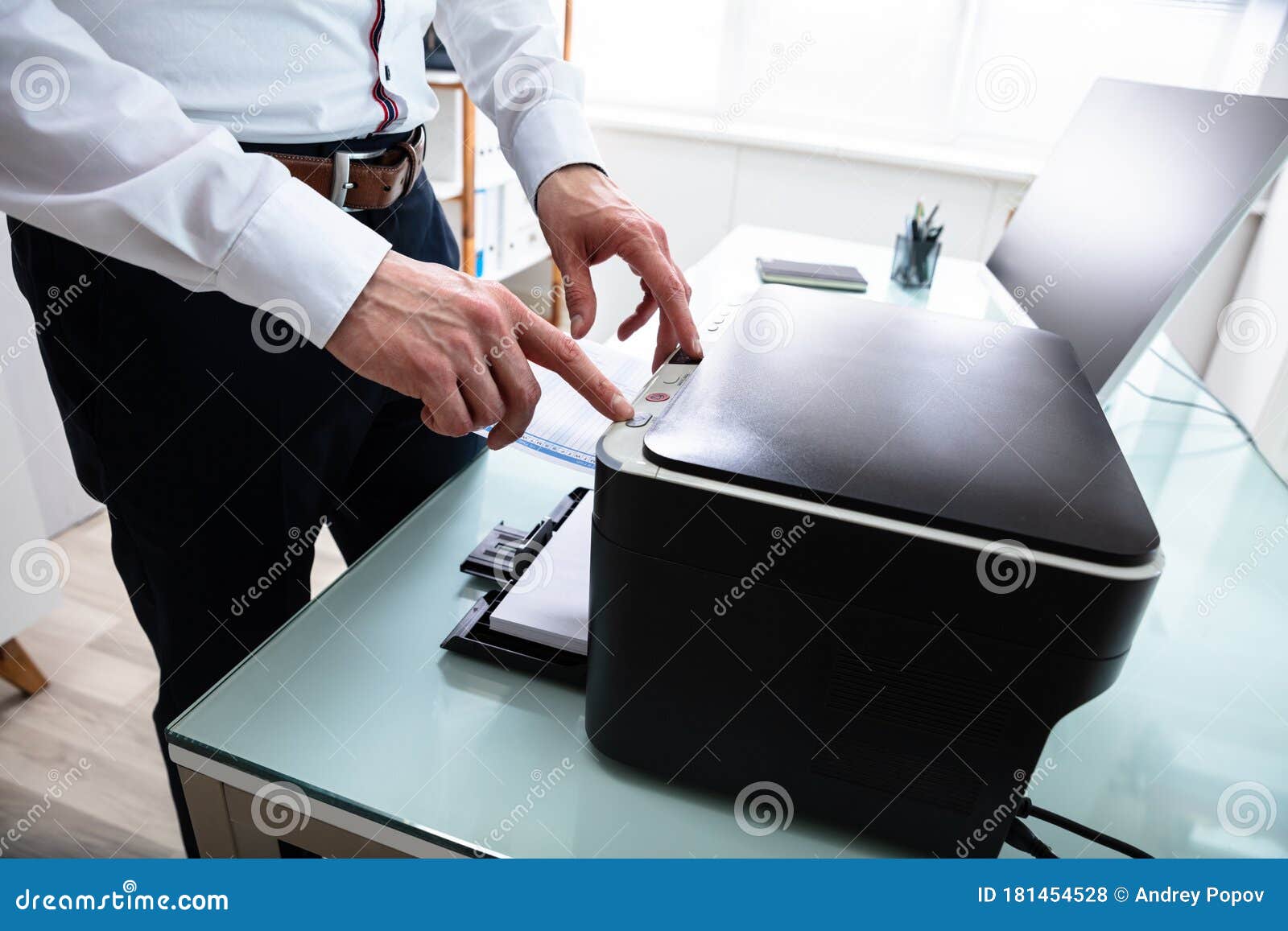 Businessman Working with Printer in the Office Stock Photo - Image of ...