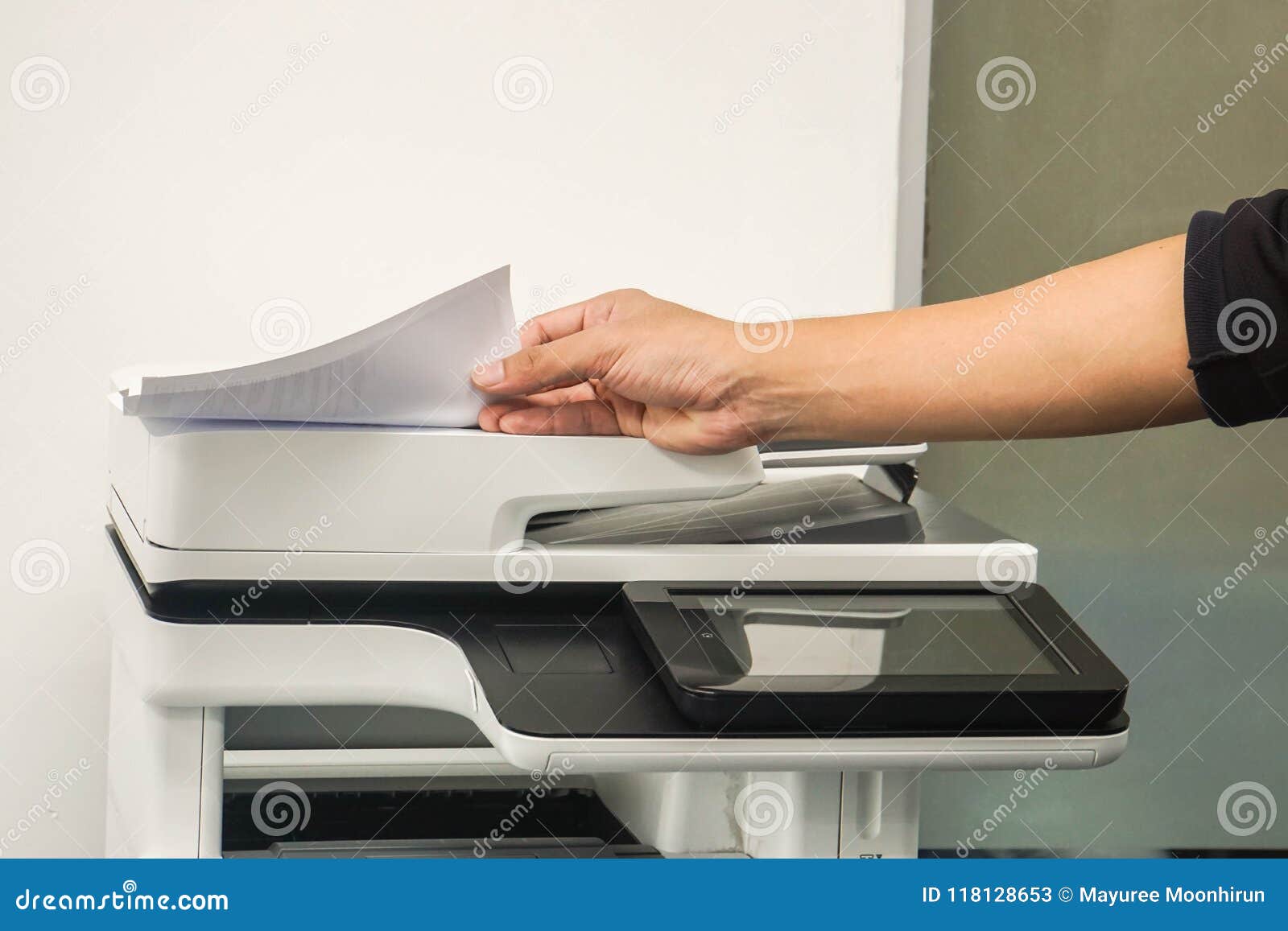 Businessman Pull Printing Documents from Office Multifuntion Printer ...