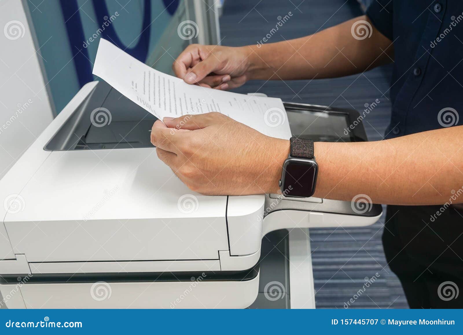 Businessman Put Original Paper into Multifunctional Printer for Copying ...