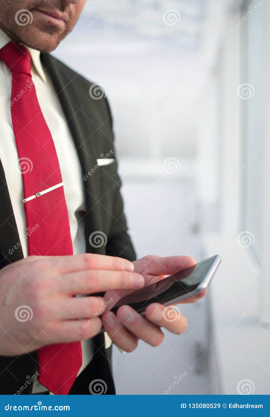 Close Up.businessman Reading Text Message on Smartphone Stock Image ...