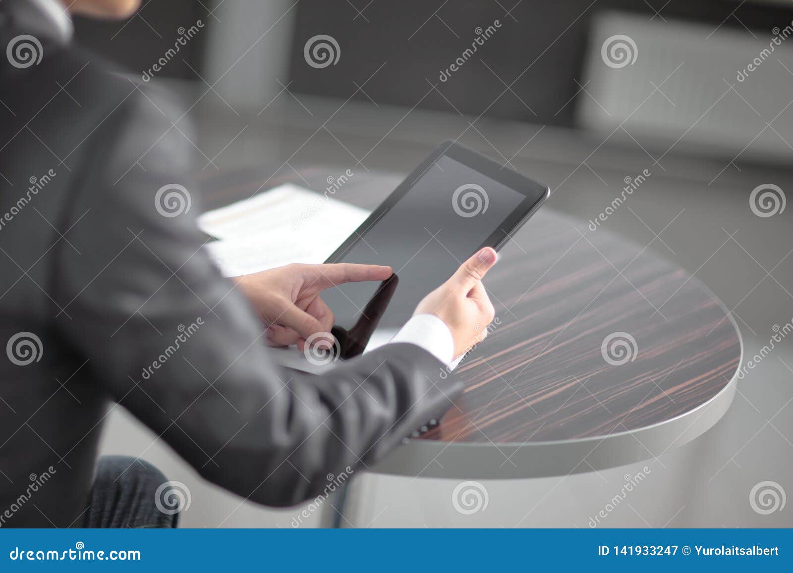 Close Up. Businessman Tapping the Screen of Digital Tablet Stock Image ...
