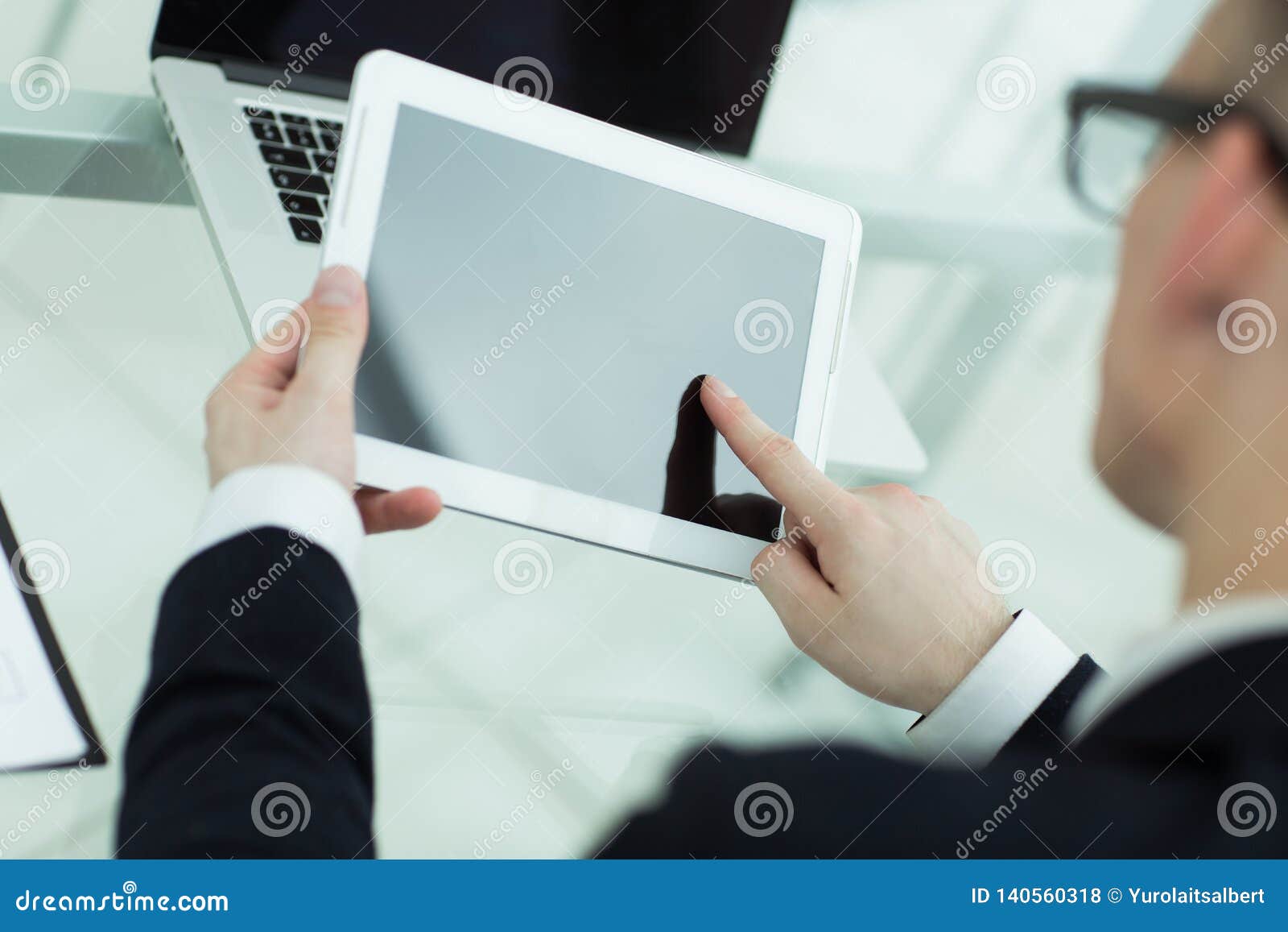 Close Up. Businessman Tapping the Screen of the Digital Tablet Stock ...