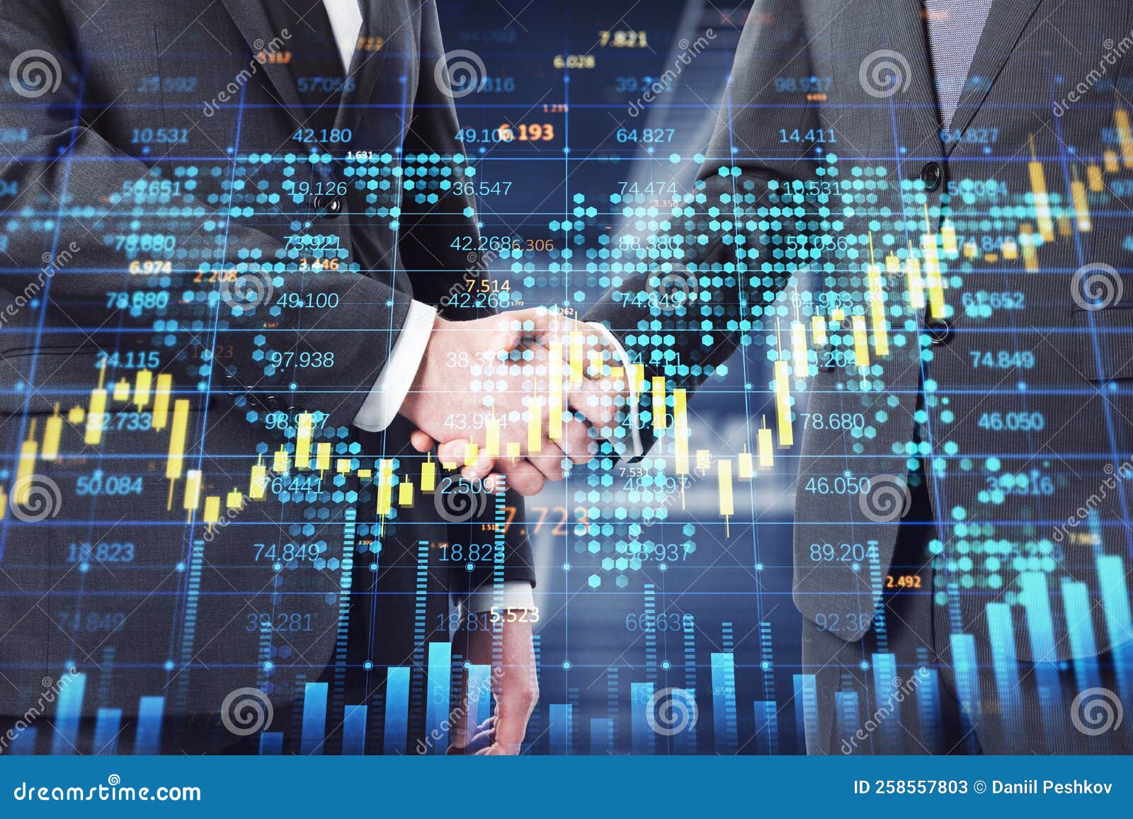 Close Up of Businessmen Shaking Hands Using Cellphone with Creative ...