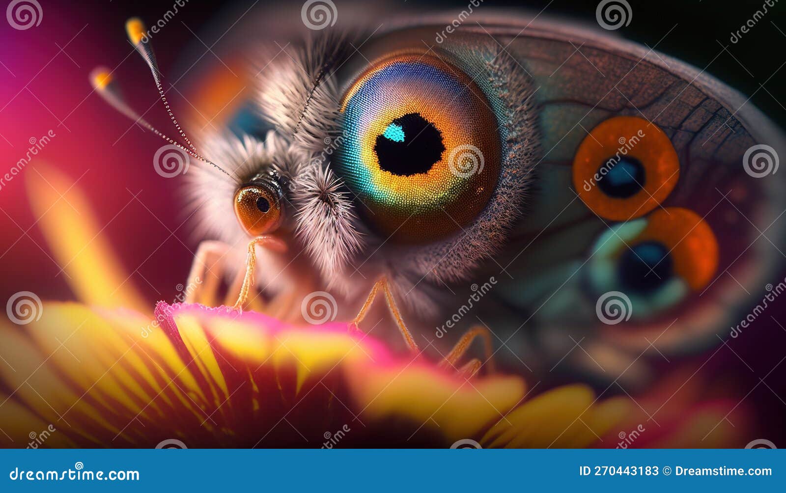 A Close Up of a Butterfly S Eye with a Flower in the Foreground. Stock ...