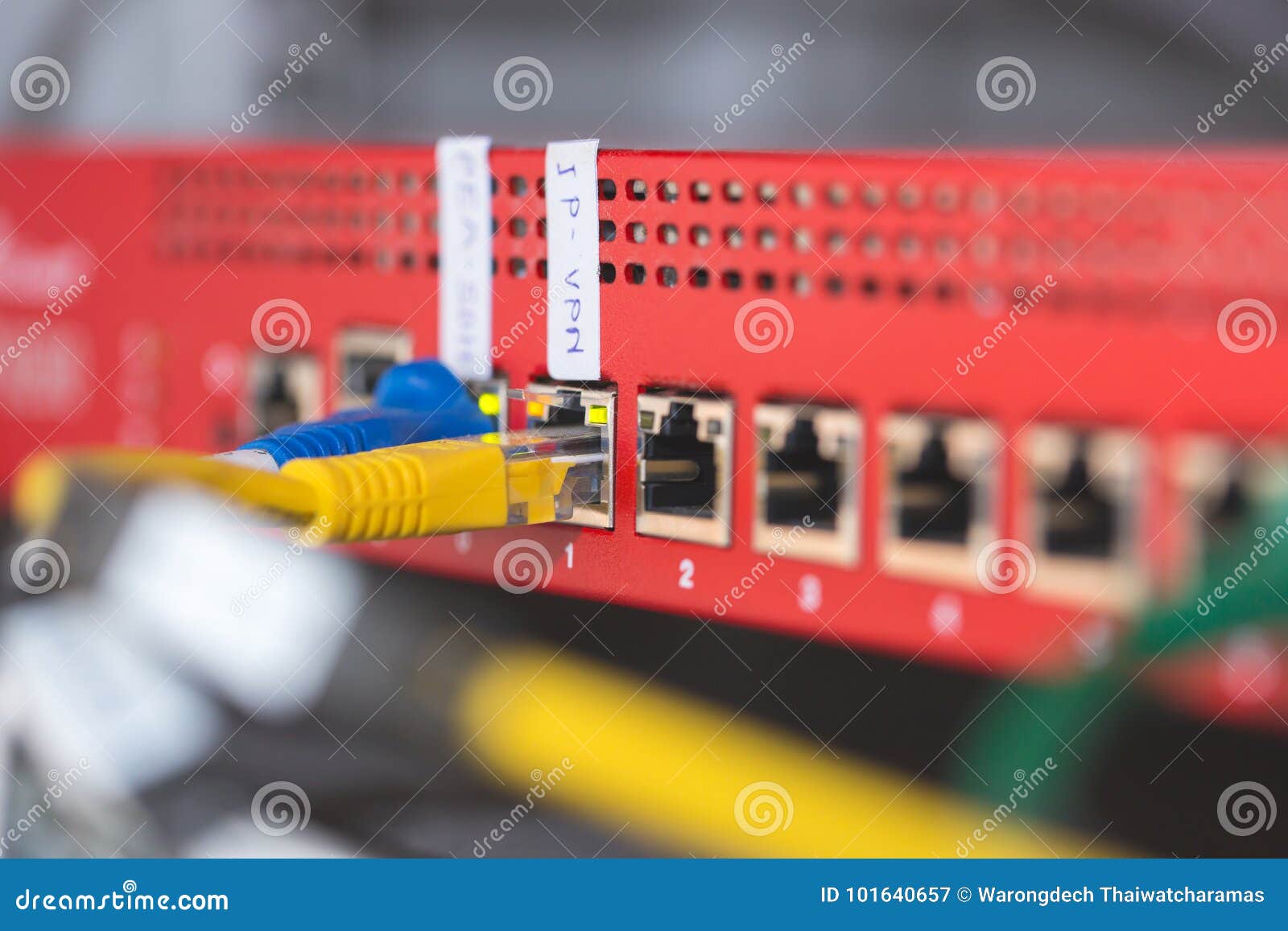 Close Up of Cables Connected To Switches. Stock Image - Image of office ...