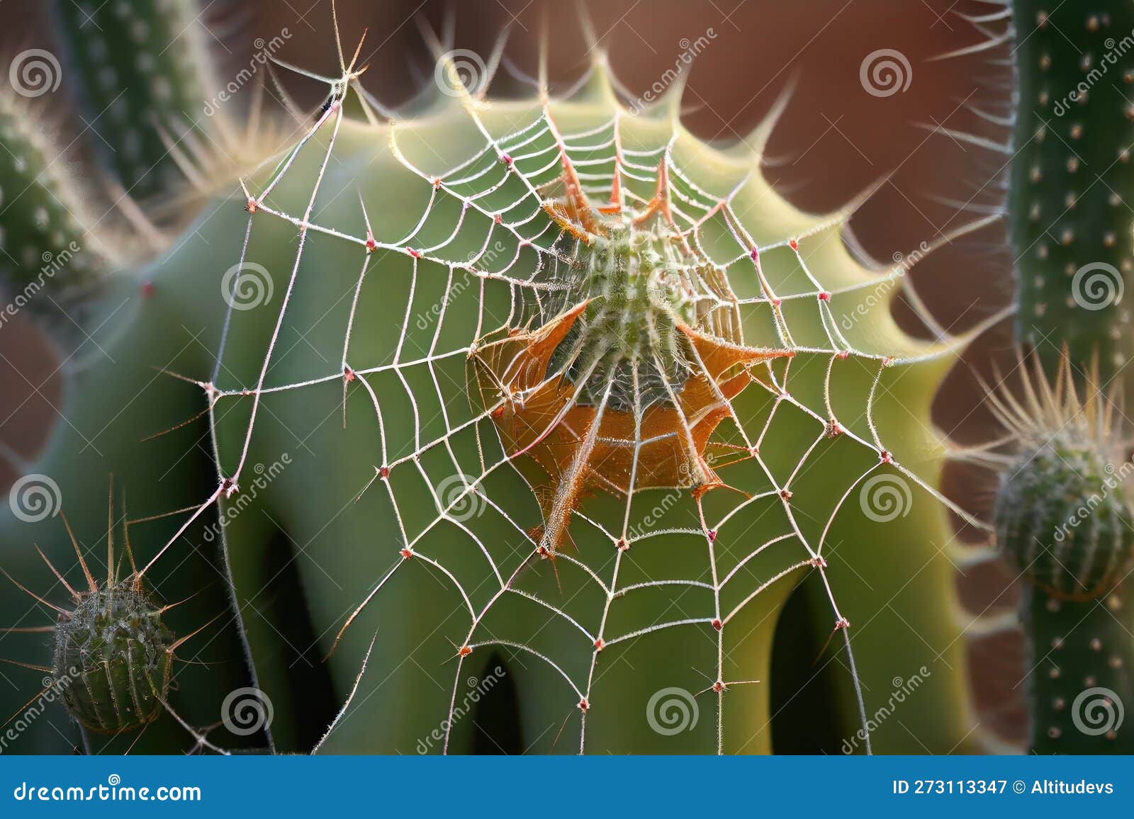 Close-up of Cactus with a Spiderweb on Its Spines Stock Image - Image ...