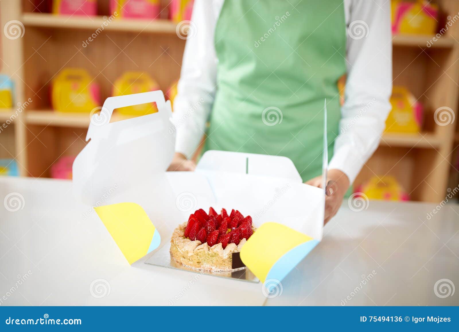 Close Up of Cake in Cardboard Packing for Taking Away Stock Photo ...
