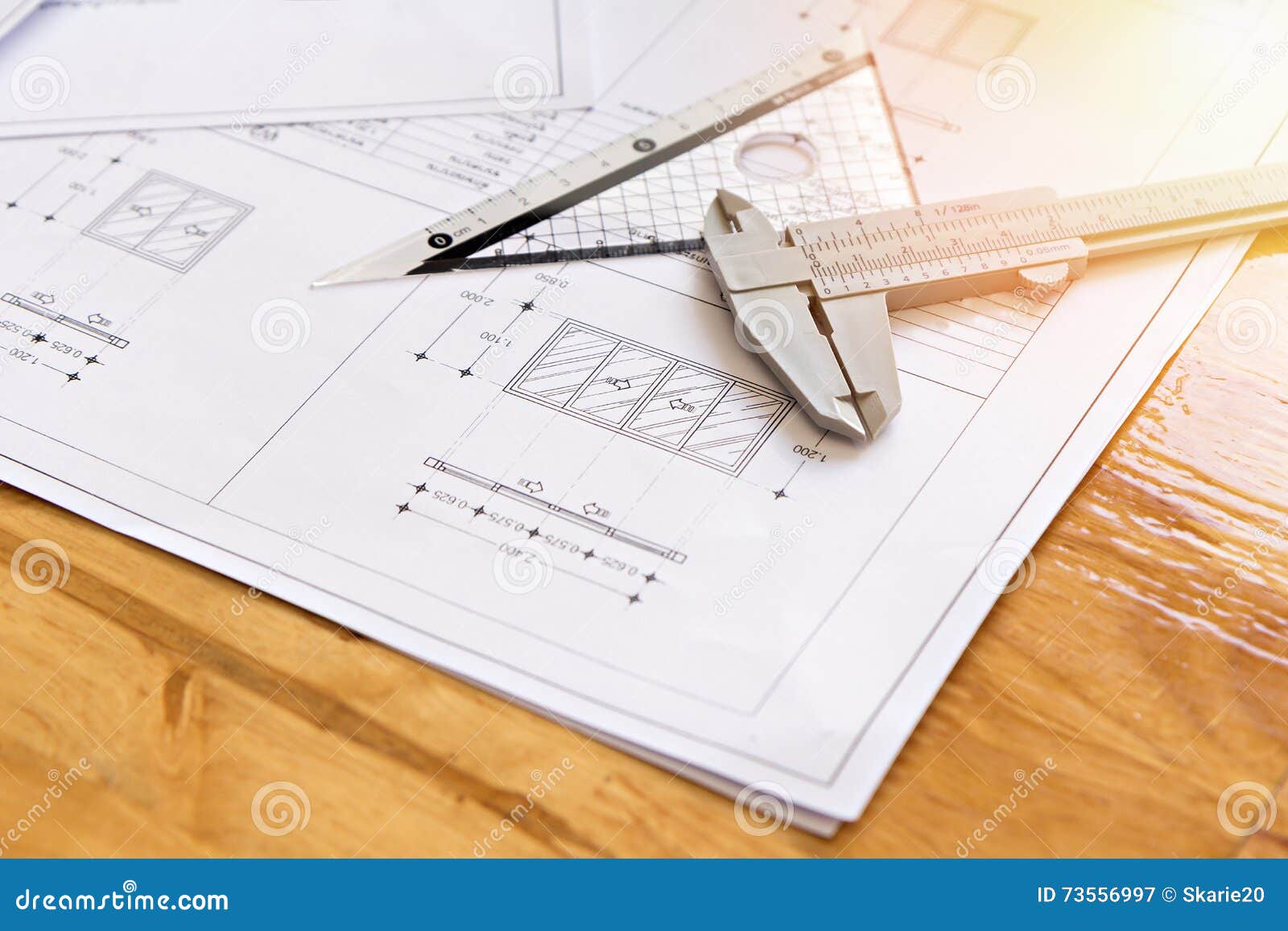 Close Up of Caliper with Architect Sketching Stock Image - Image of ...