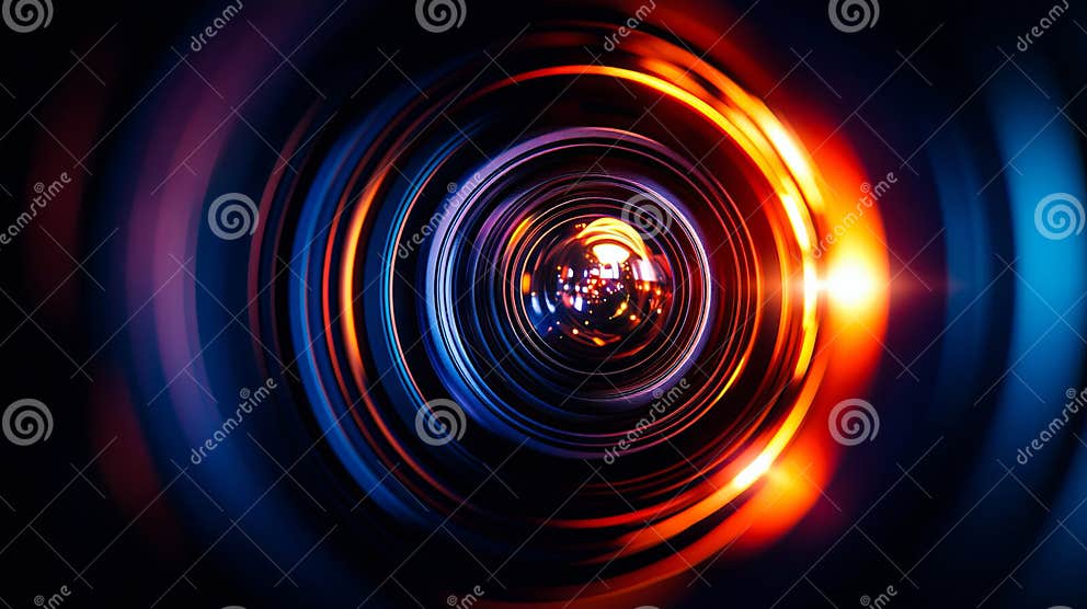 A Close Up of a Camera Lens with a Bright Light in the Center Stock ...