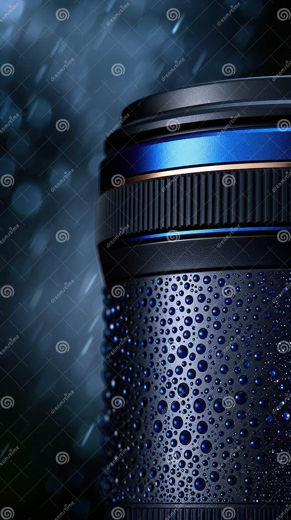 Close-up of a Camera Lens with Water Droplets Stock Illustration ...