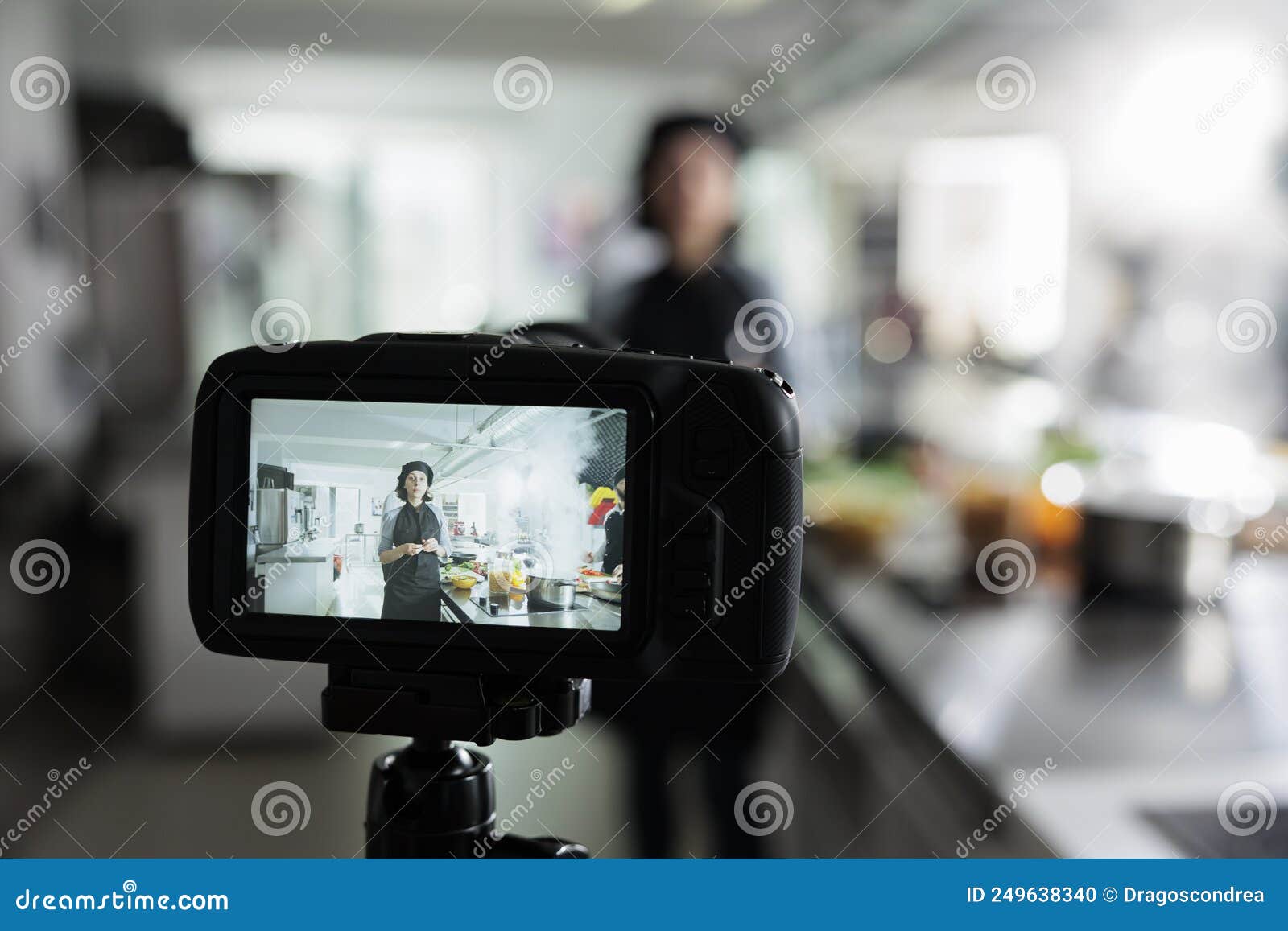 Close Up of Camera Recording Head Cook Presenting Herbs and Ingredients ...