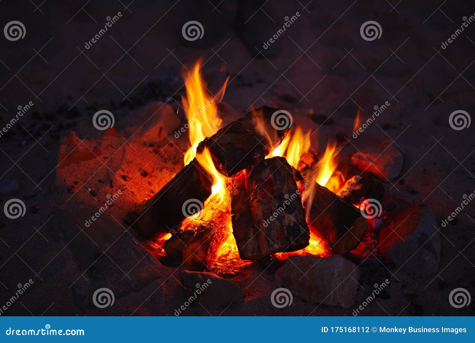 Close Up of Camp Fire Flames Burning on Beach Stock Photo - Image of ...