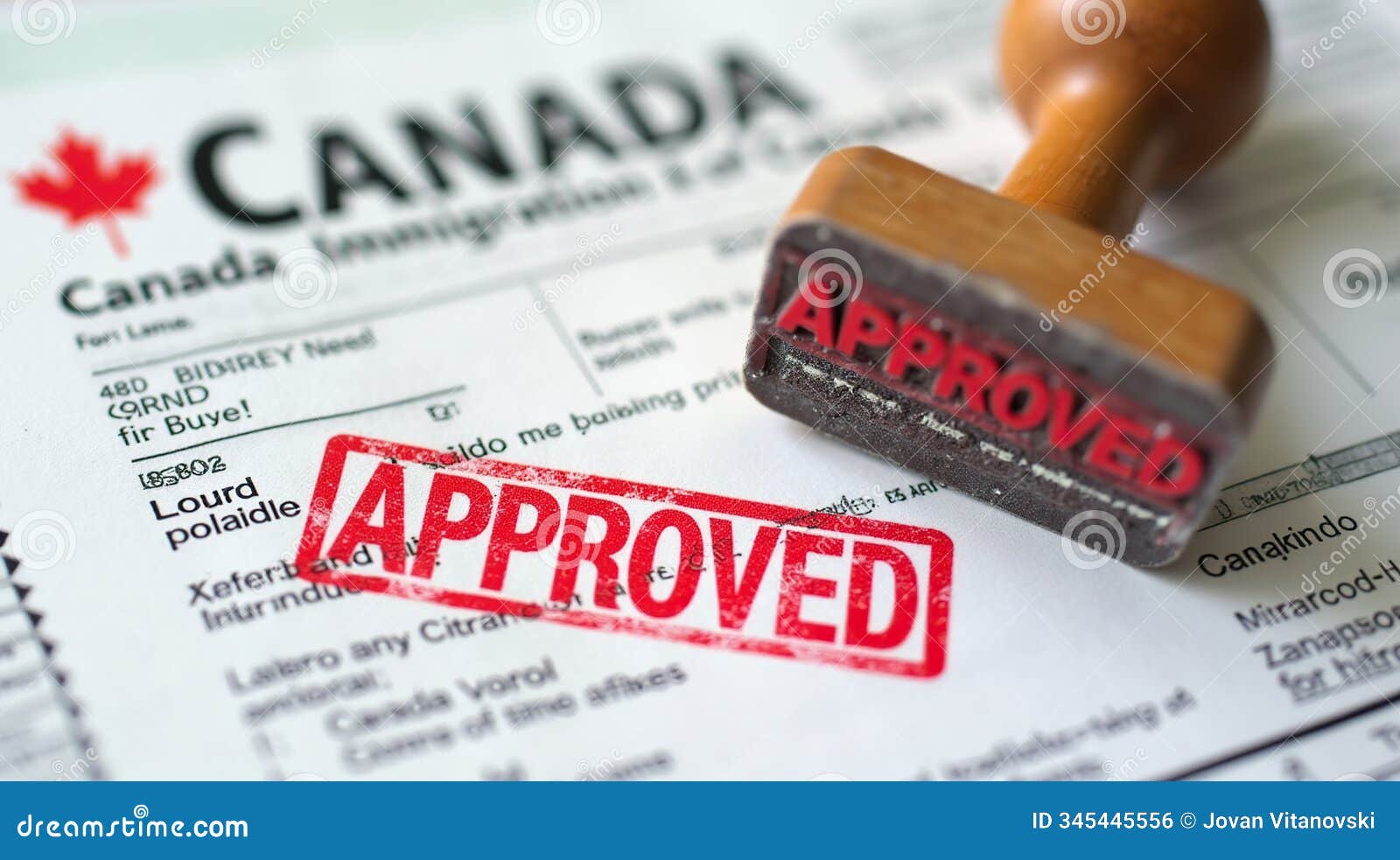 Approved Canadian Immigration Document With Red Stamp Royalty-Free ...