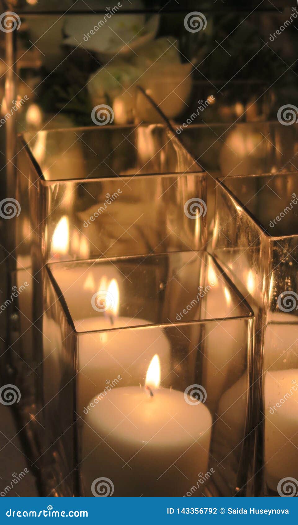 Close Up of Candles on the Dinner Table Stock Photo - Image of glass ...