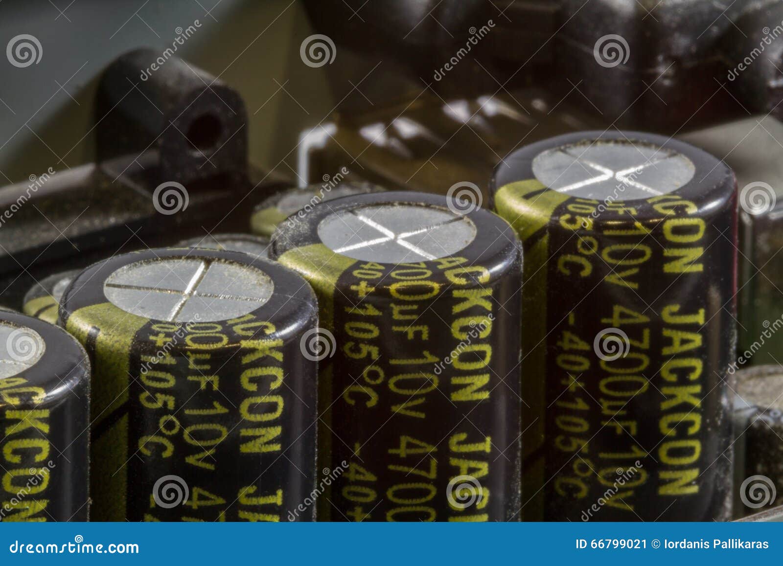 Close Up of Capacitors on Printed Circuit Board Stock Image - Image of ...