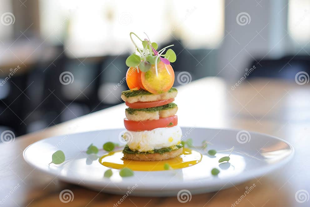 Close-up of Caprese Salad Stack with a Mozzarella Ball Top Stock Image ...