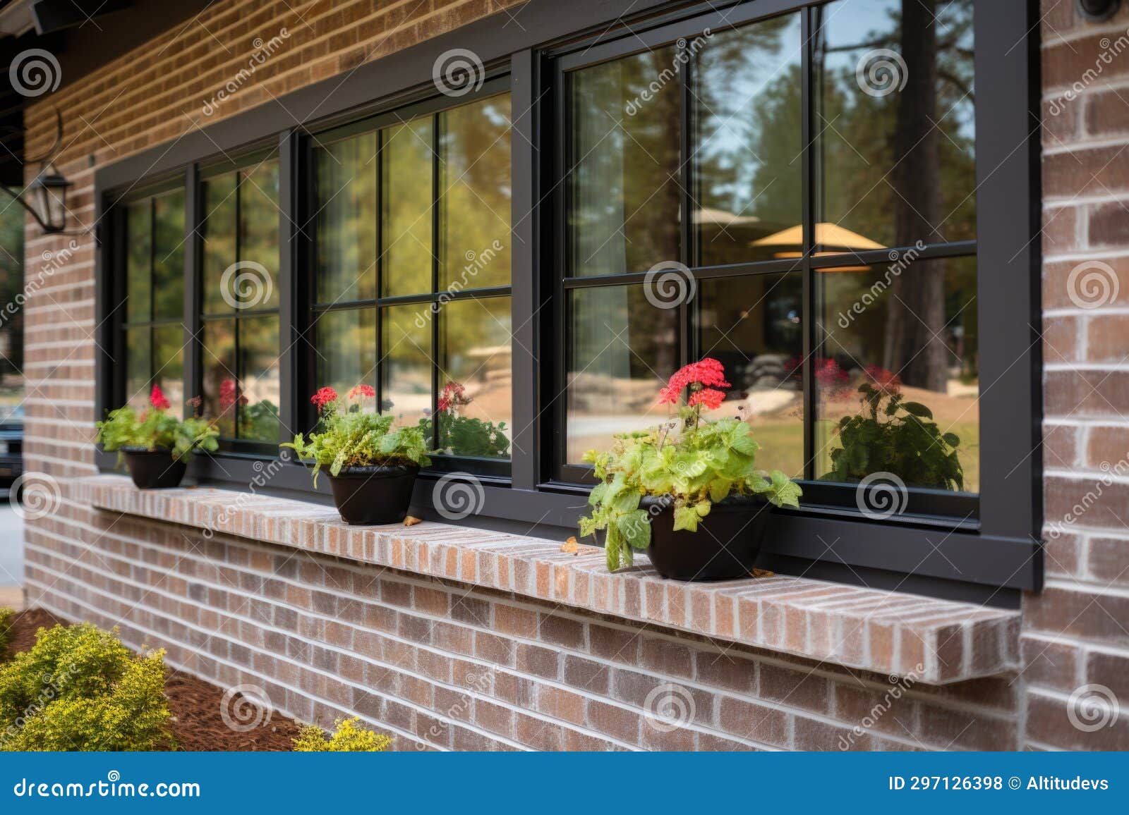 Close-up Capture of Ranch Windows on a Brick Wall Stock Photo - Image ...