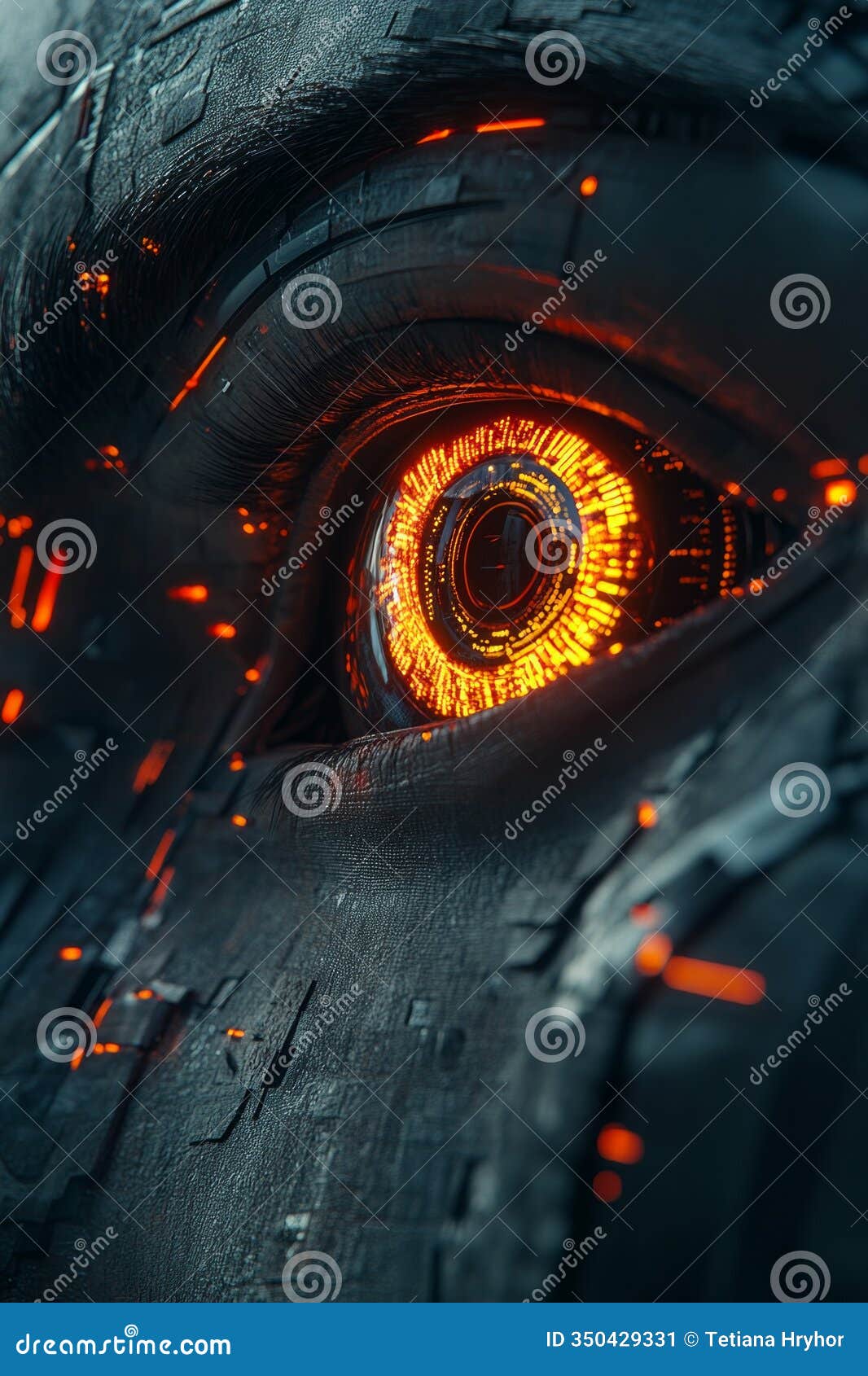 A Close-up Captures a Detailed Tech Eye Featuring Glowing Orange ...