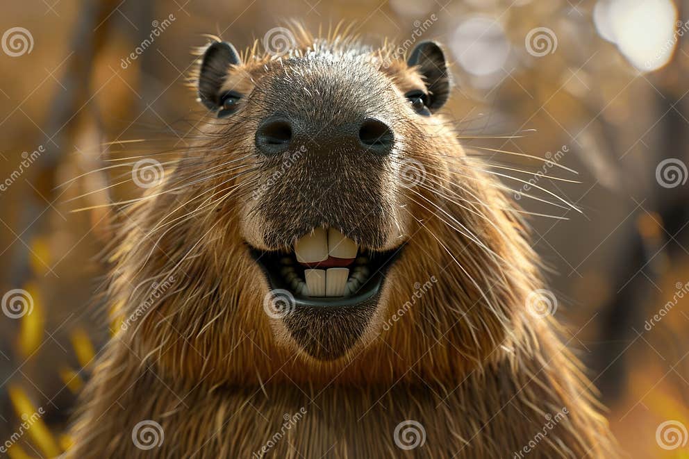 Close-Up Capybara with Visible Teeth and Whiskers Stock Photo - Image ...