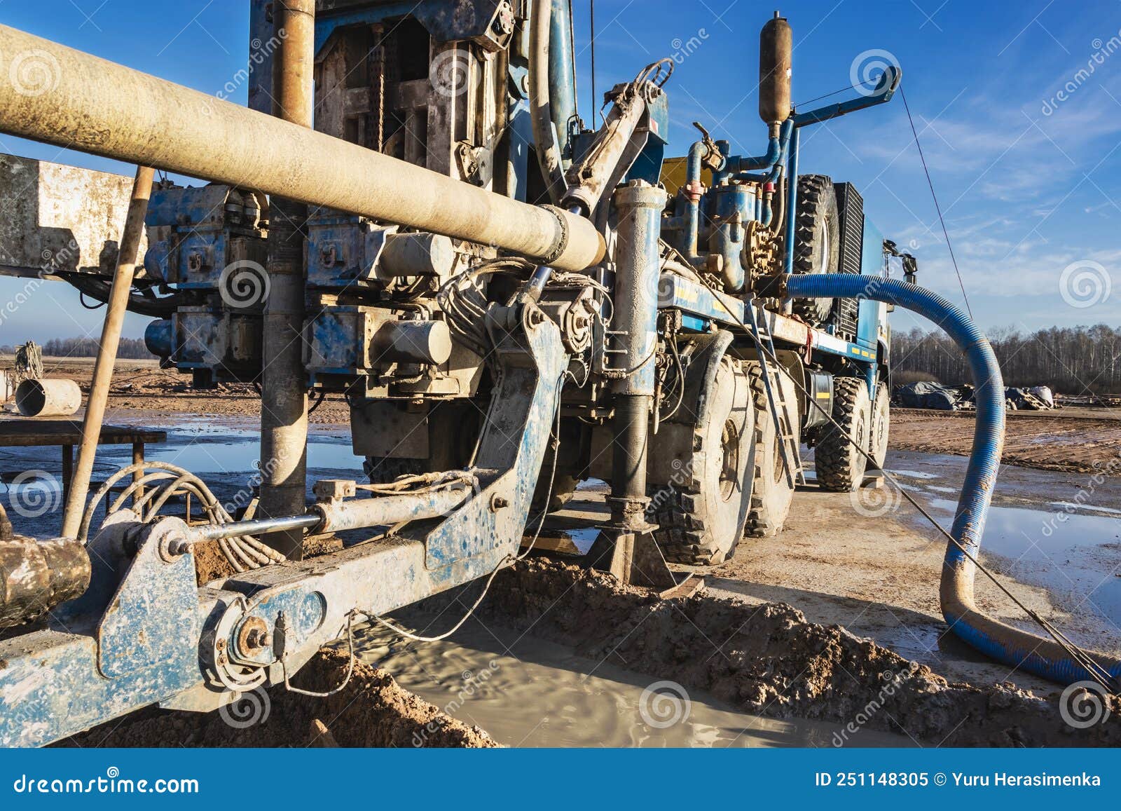Close-up of a Car-based Drilling Rig at a Construction Site. Drilling ...