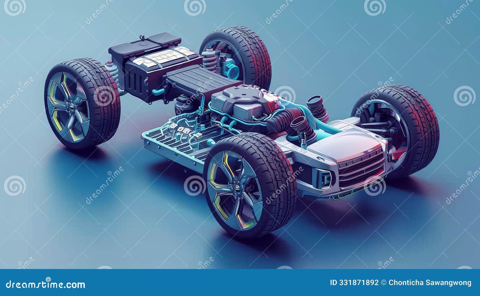 Close-up of a Car Chassis with Visible Engine and Battery Stock ...
