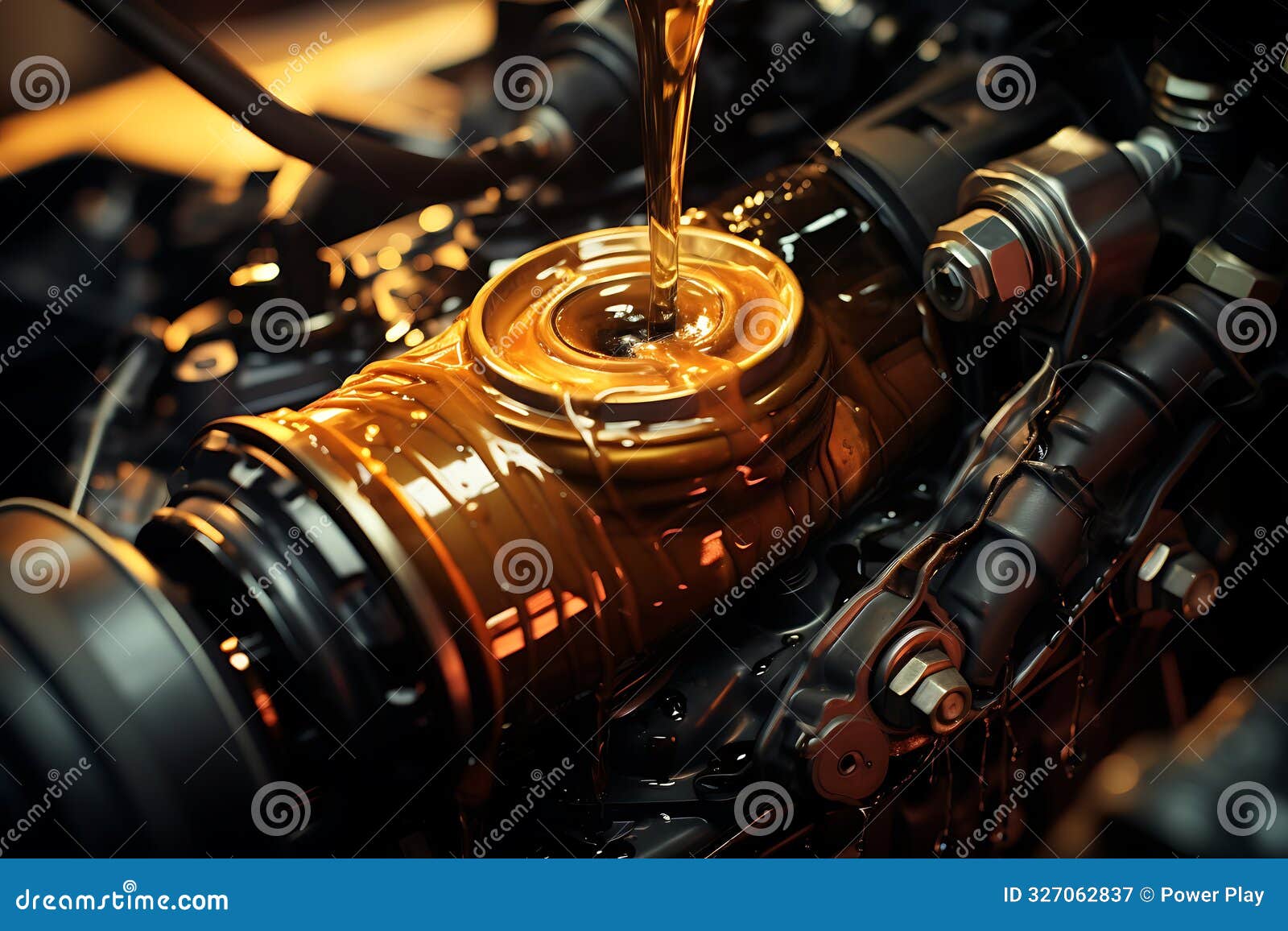 Close Up of a Car Engine. Engine Oil Pouring into a Car Engine Stock ...