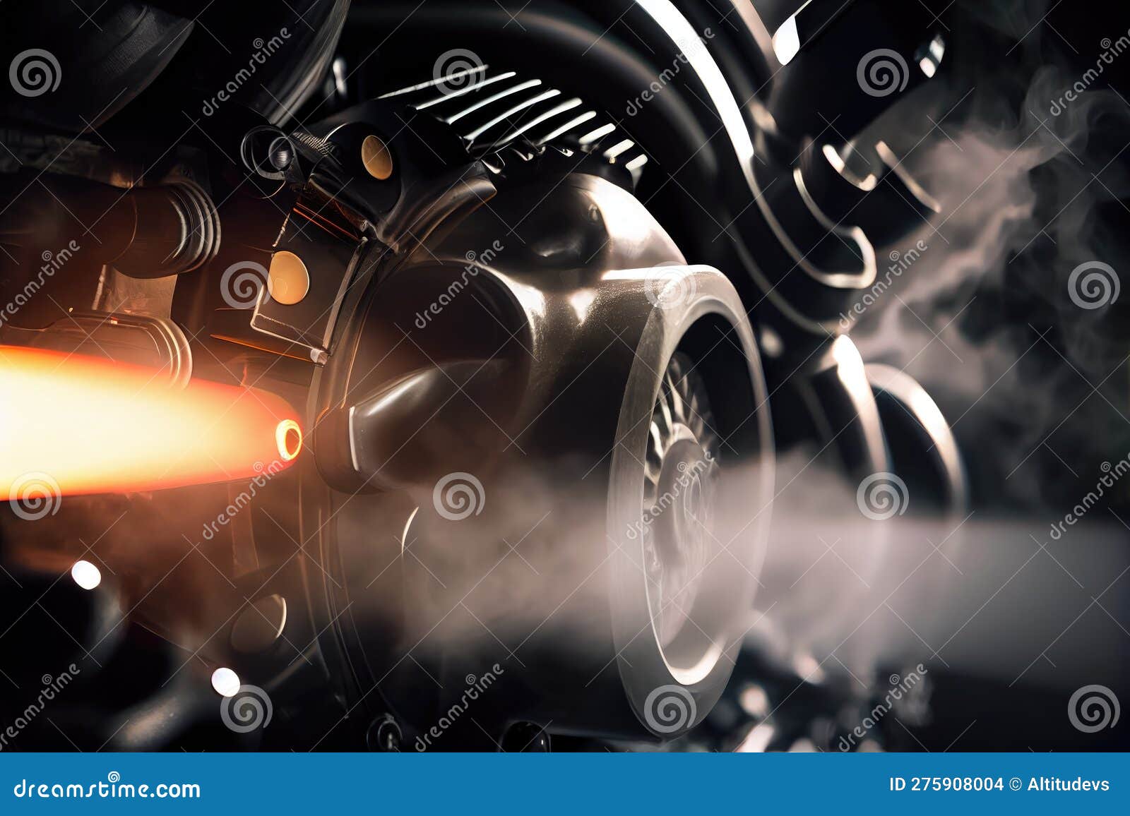 Close-up of a Car Engine with Smoke Coming from the Exhaust Stock Photo ...