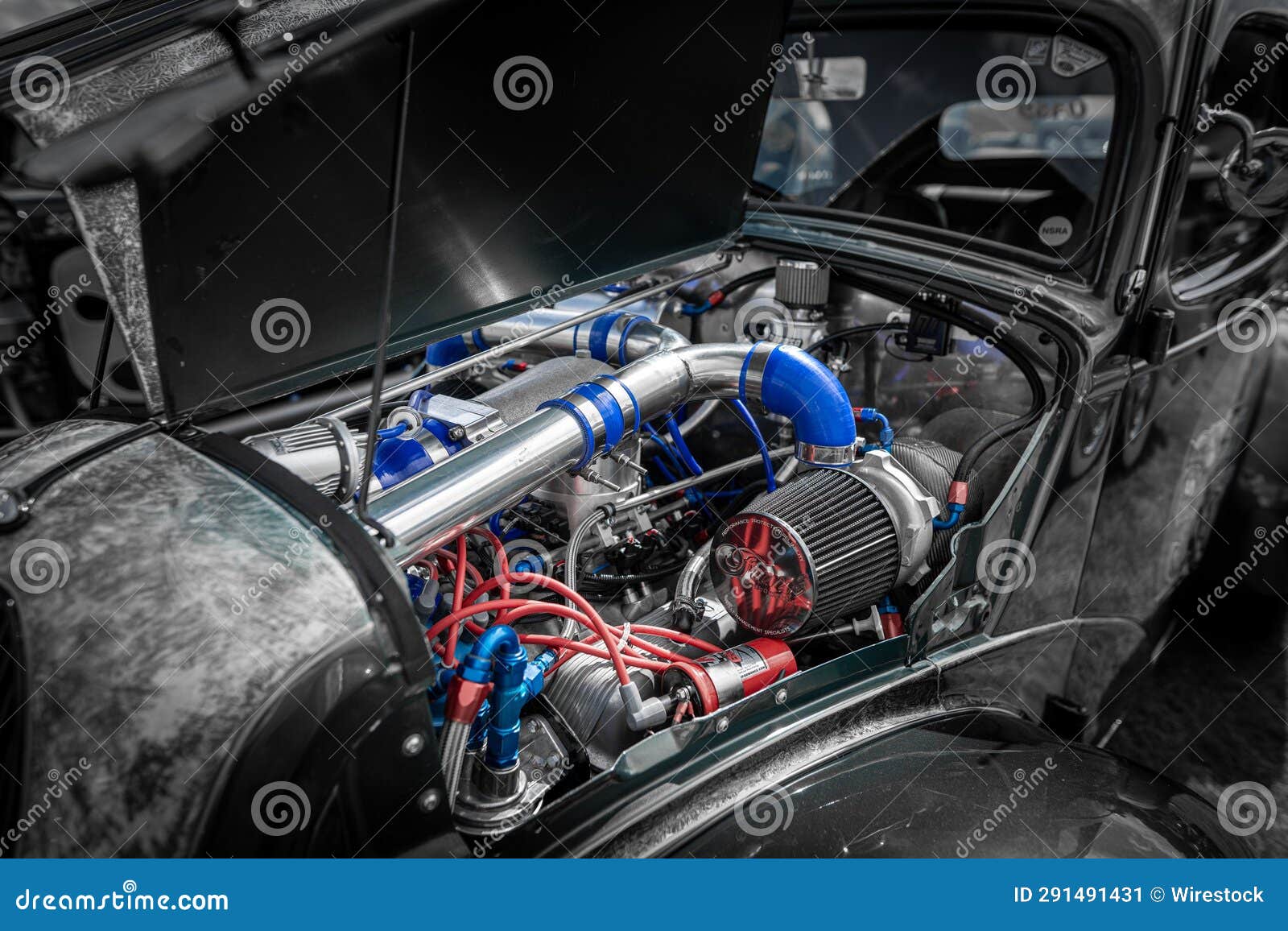 Close-up of a Car with the Hood Open, Revealing Its Engine Stock Image ...