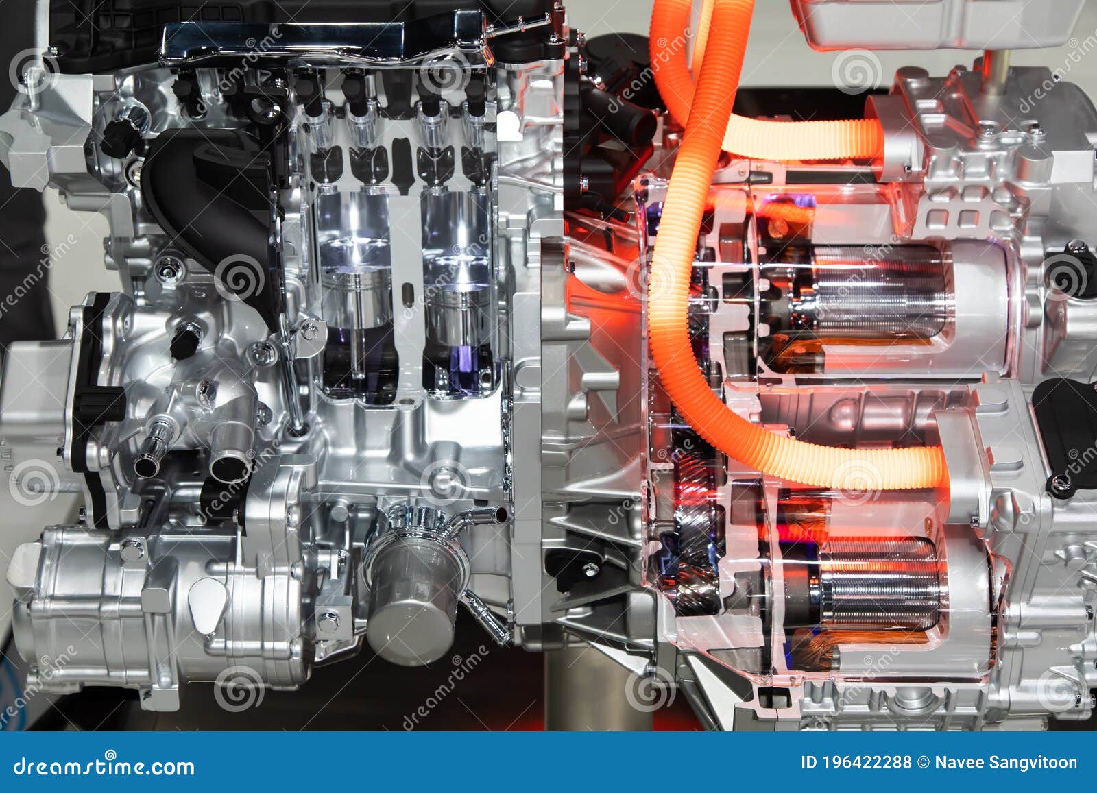 Close Up of Car Hybrid Engine. Hybrid Electric Car Engine Stock Photo ...