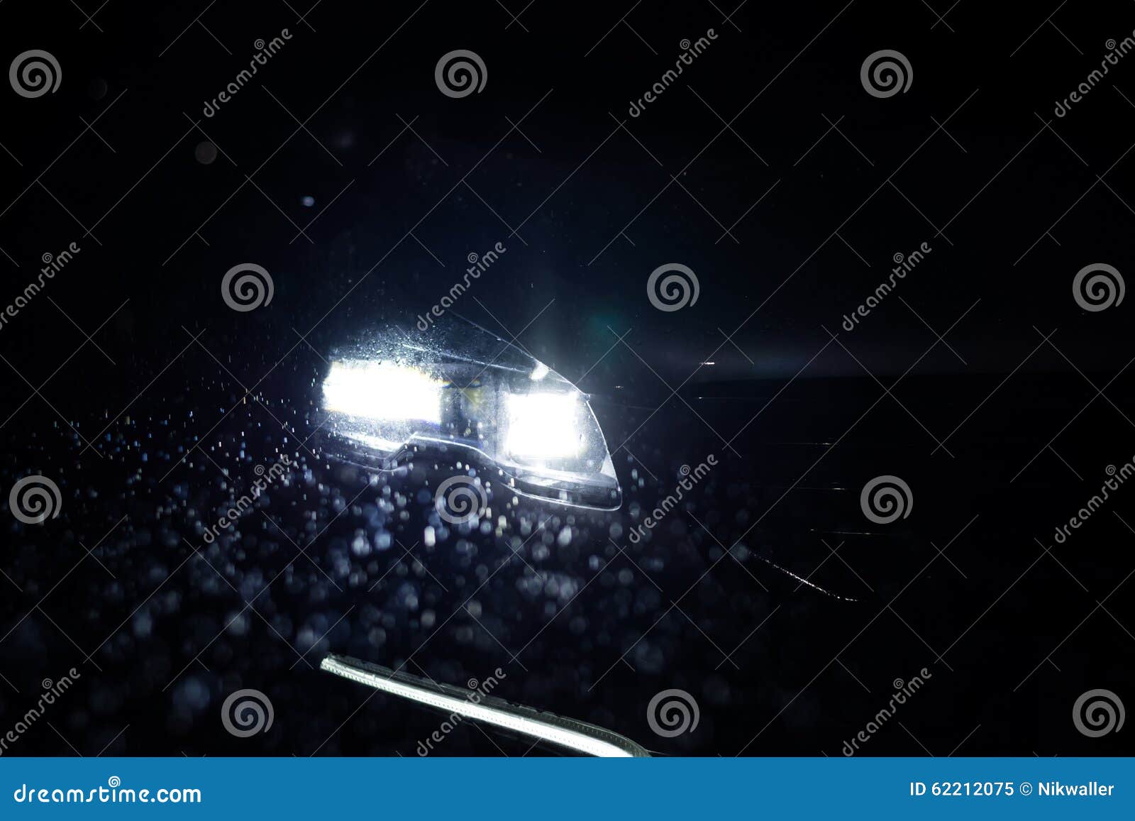 Close Up Car Lights at Night. Rainy Weather. Stock Image - Image of ...