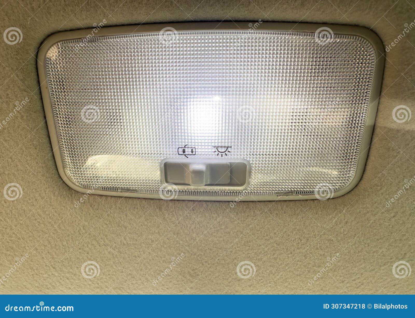 Close Up of a Car Roof or Ceiling Light Illuminated Stock Photo - Image ...