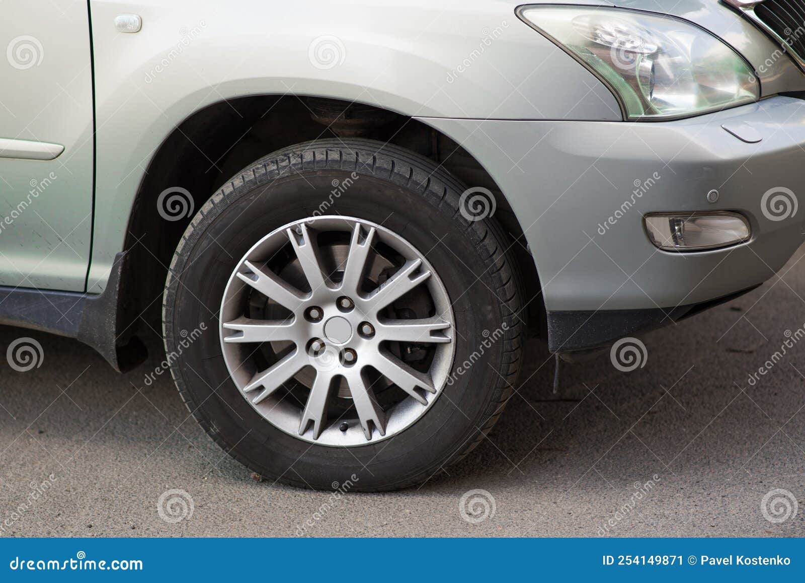 Close-up of a Car Wheel with a Disc and a Tire. Stock Image - Image of ...