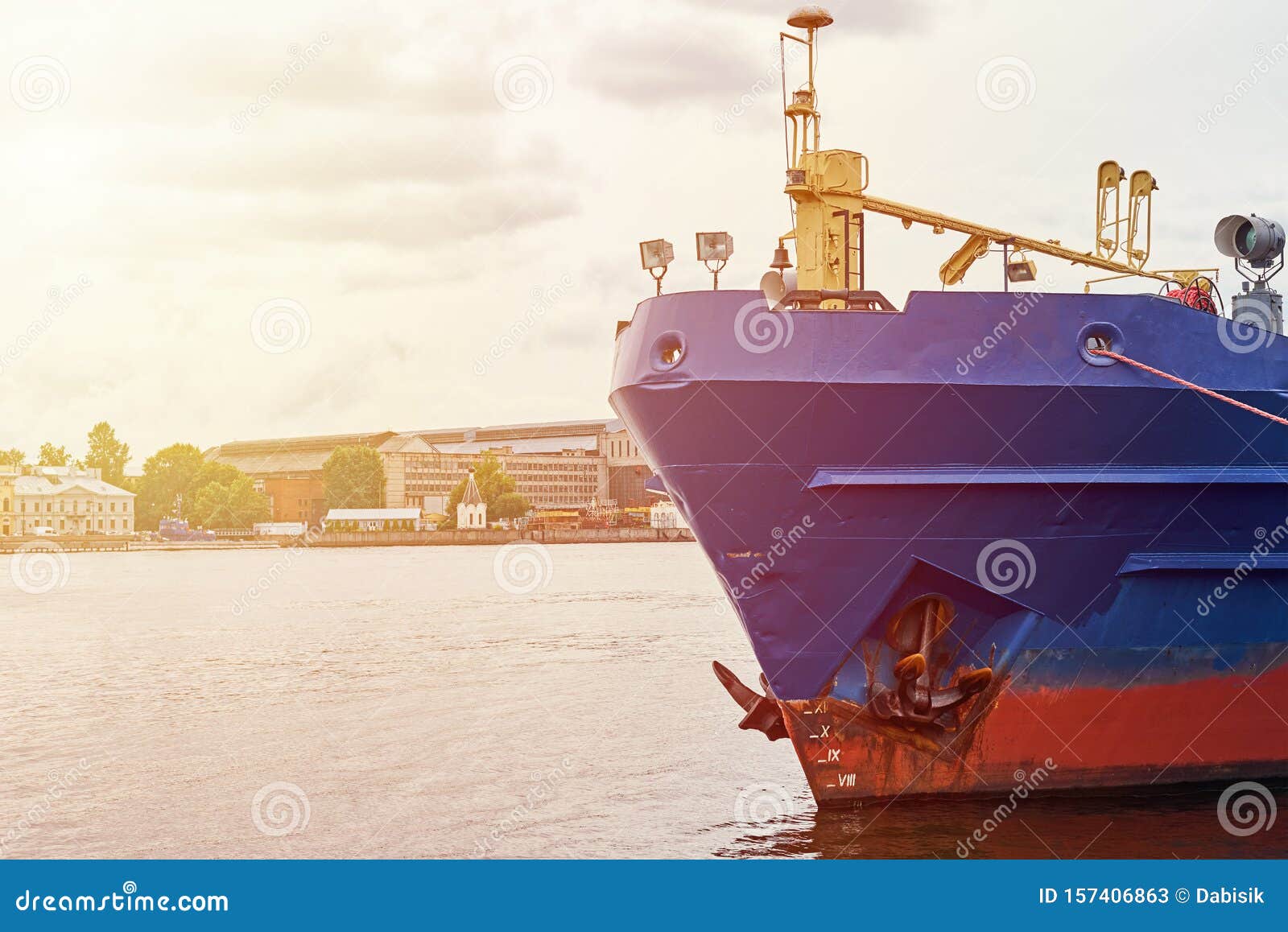 Close Up of Cargo Ship in the Port Stock Image - Image of blue, hull ...