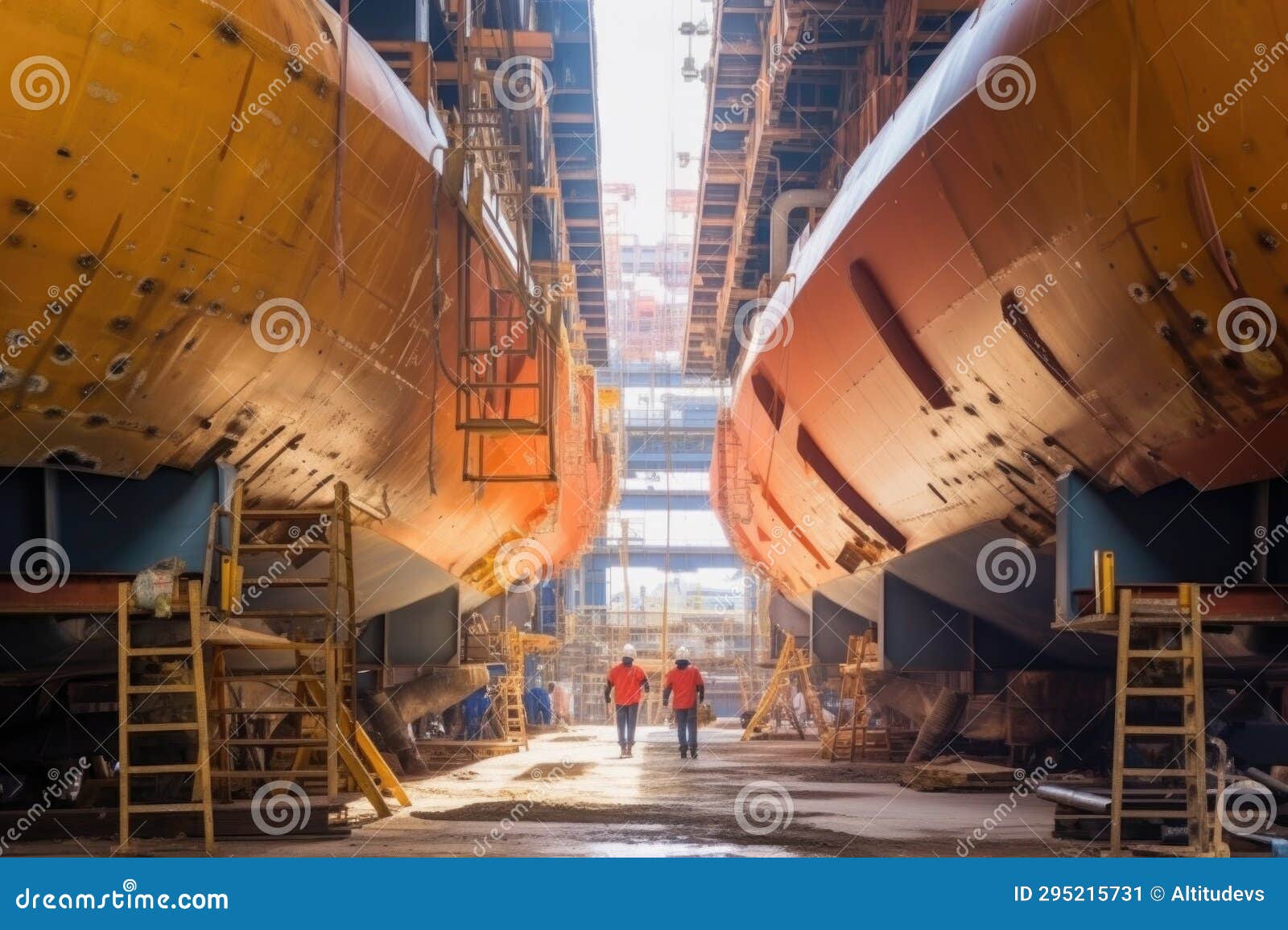 Close-up of Cargo Ships Funnel Under Fabrication at Shipyard Stock ...