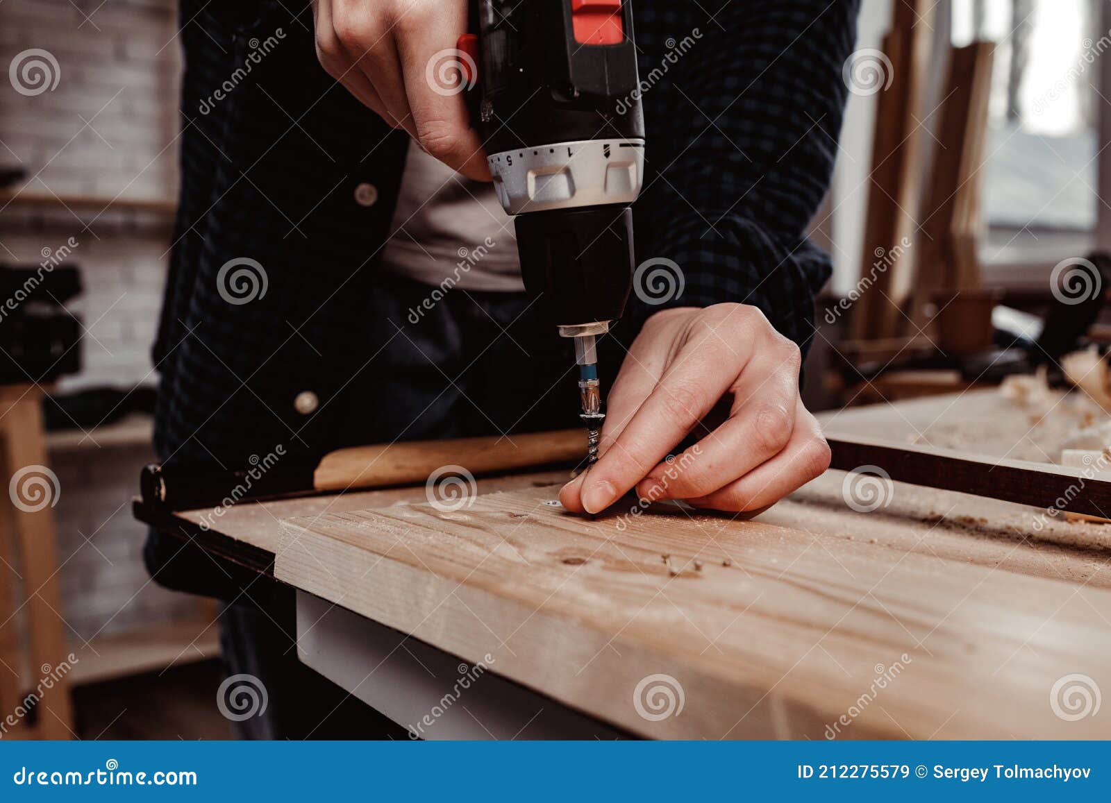 Close Up of a Carpenter Drilling a Hole in Timber Stock Image - Image ...