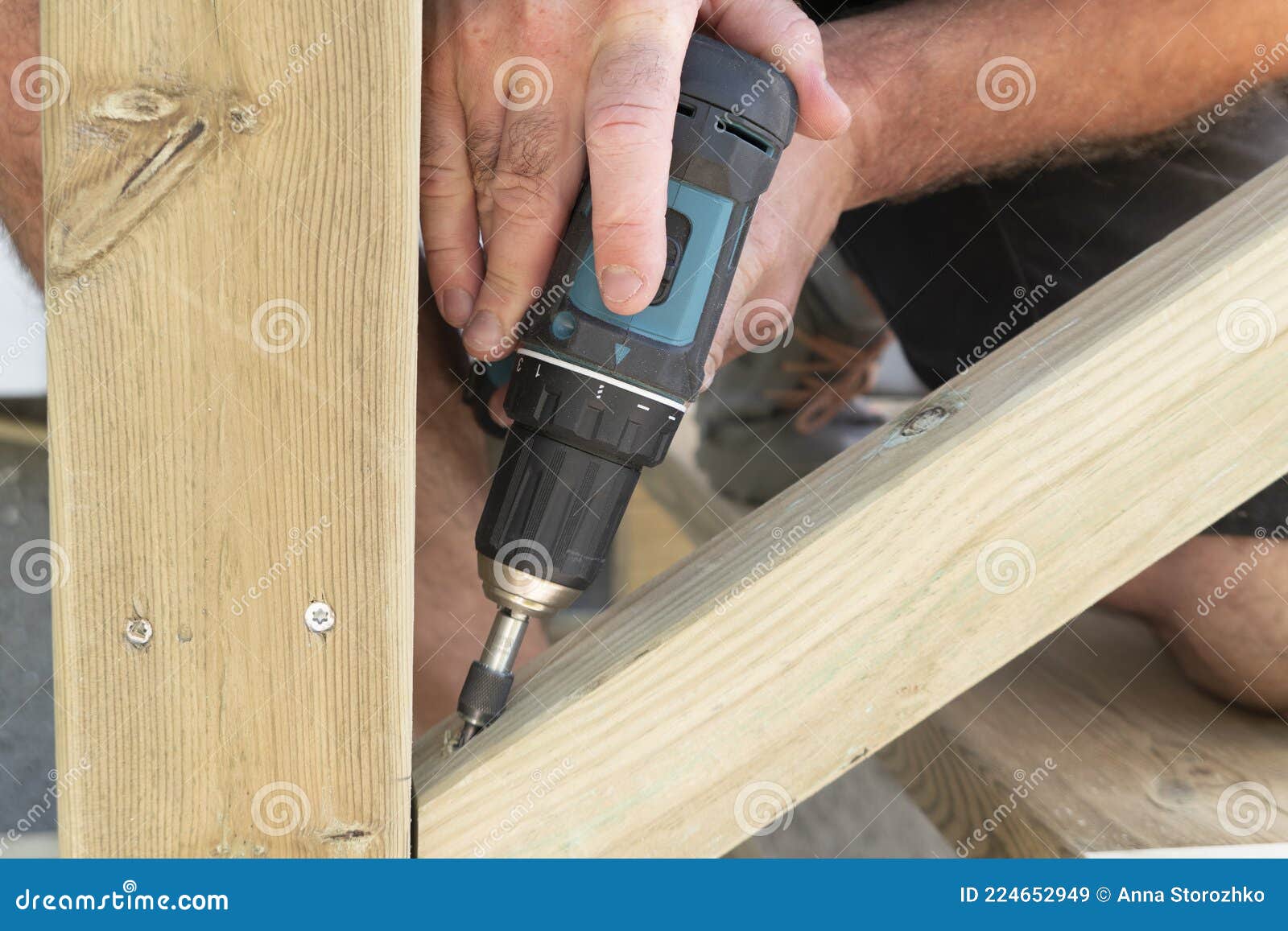 Close Up of a Carpenter with Drilling Machine Construction Tool Stock ...