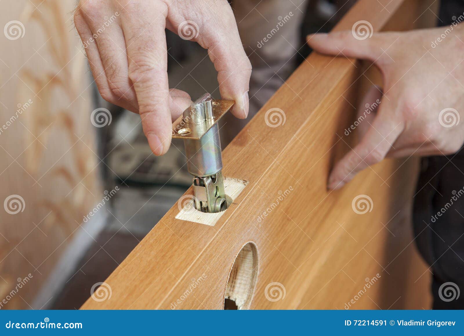 Close-up Carpenter Hands Door Lock Installation. Stock Image - Image of ...