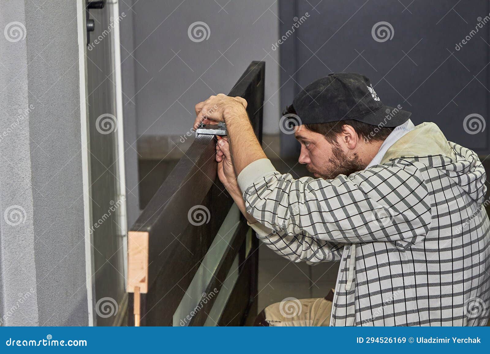 Close-up. Carpenter Joiner Worker Preparing the Door Frame for the ...