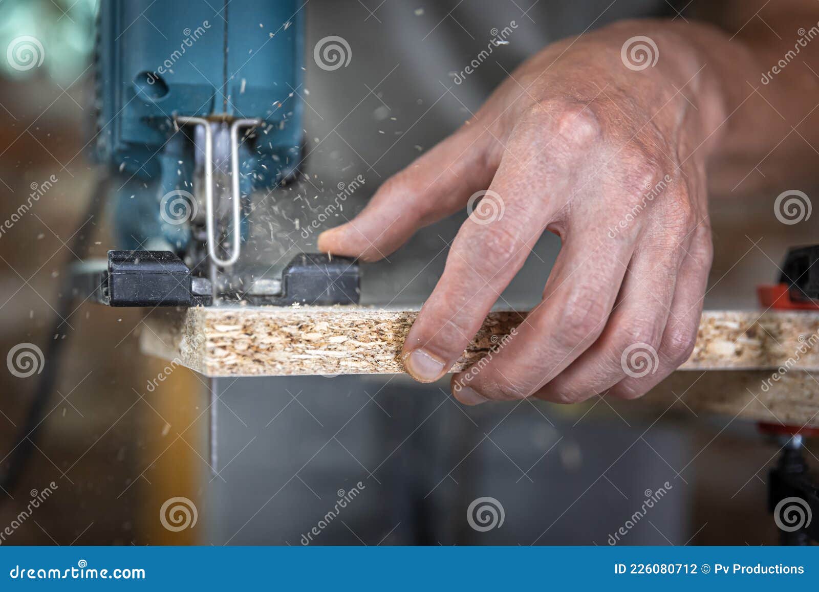 Close-up Process of Cutting Wood Board with Jigsaw Stock Photo - Image ...